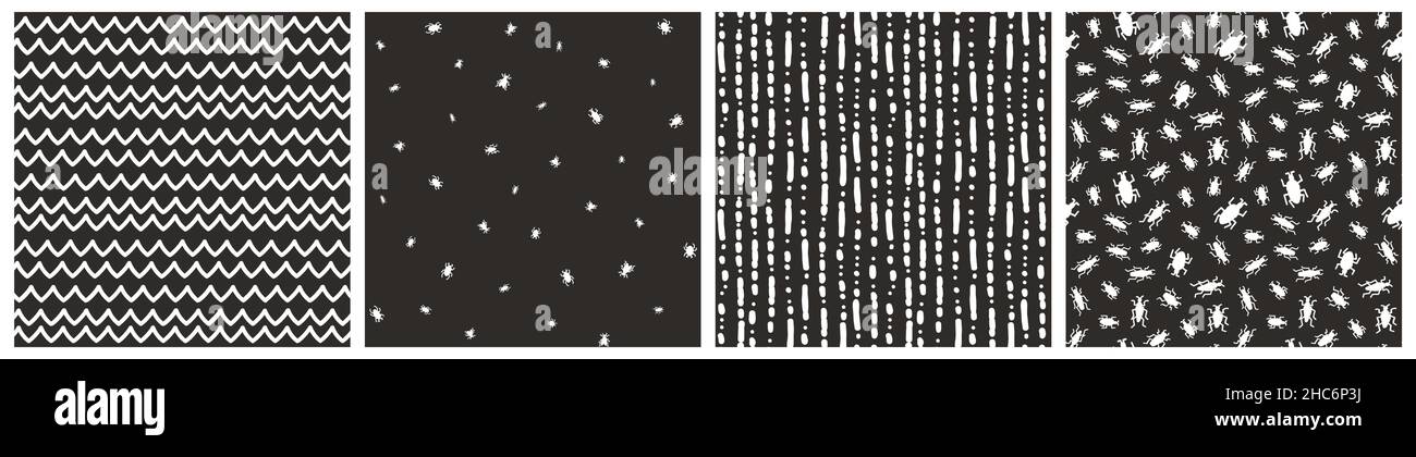 Set of simple abstract black white monochrome seamless patterns of ...