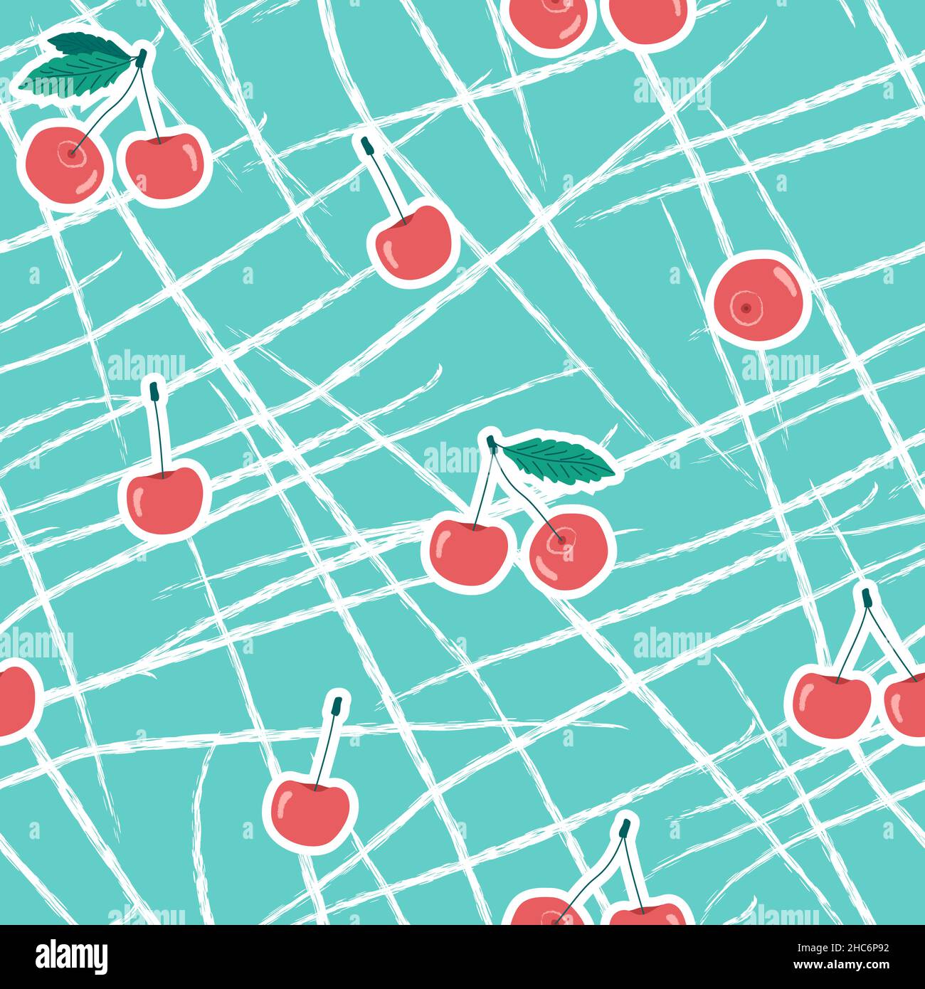 Blue red white seamless patterns of cherries. Vector abstract summer ...