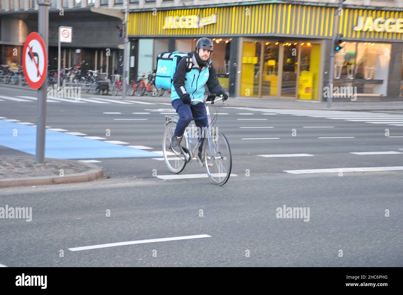 Copenhagen/Denmark./25 December 2021/ Wolt partner food delivery bike ...