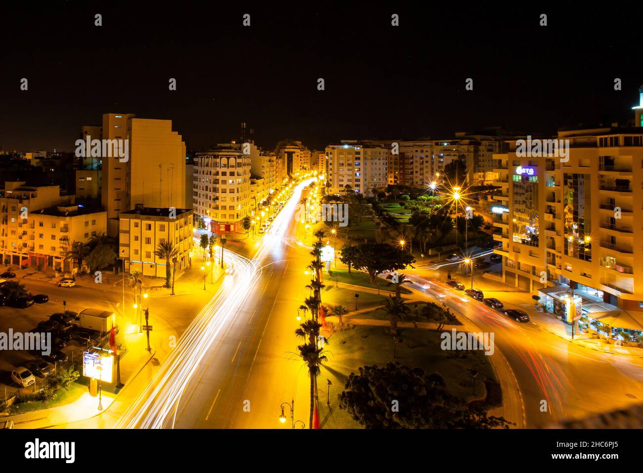 View over Tangier skyline at night, Morocco Stock Photo - Alamy