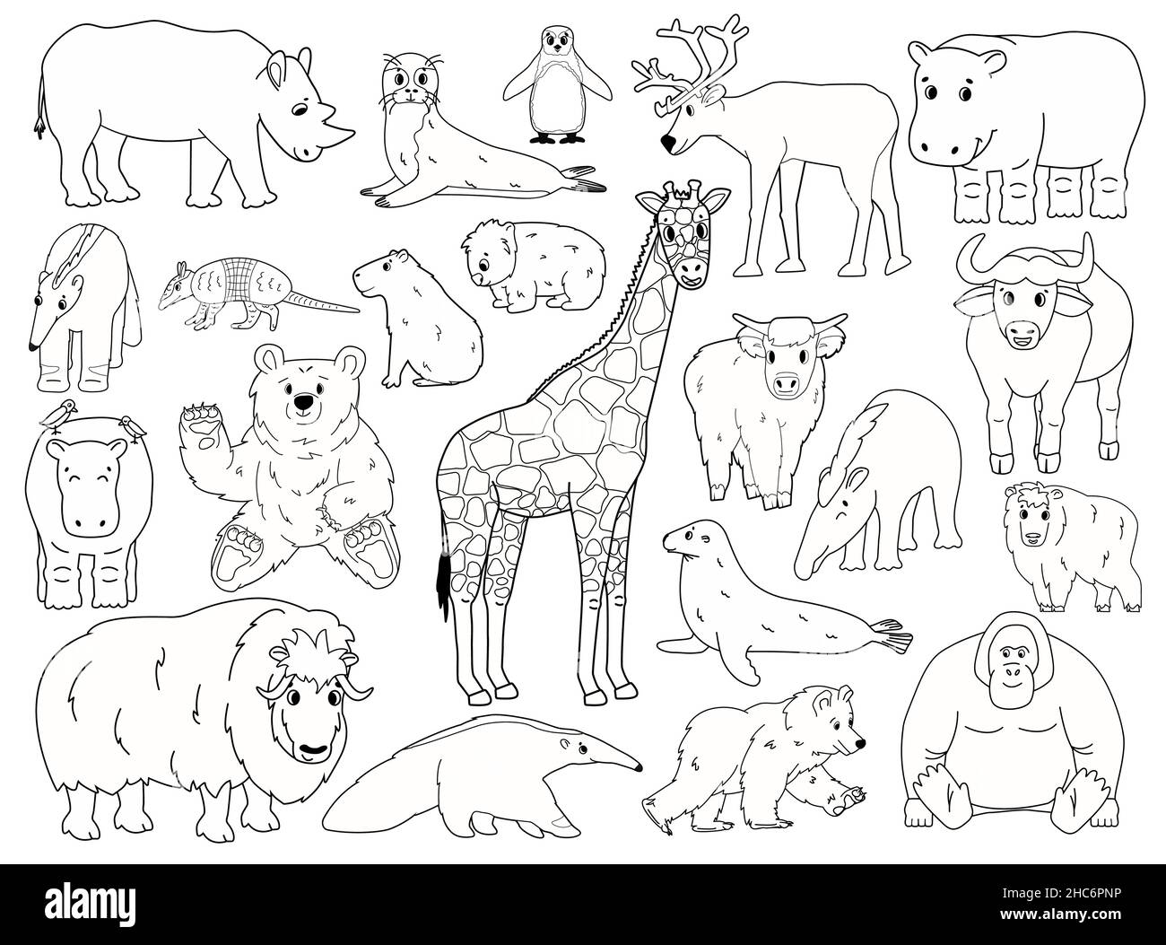 Set of doodle animals. Vector outline cartoon isolated graphic hand ...