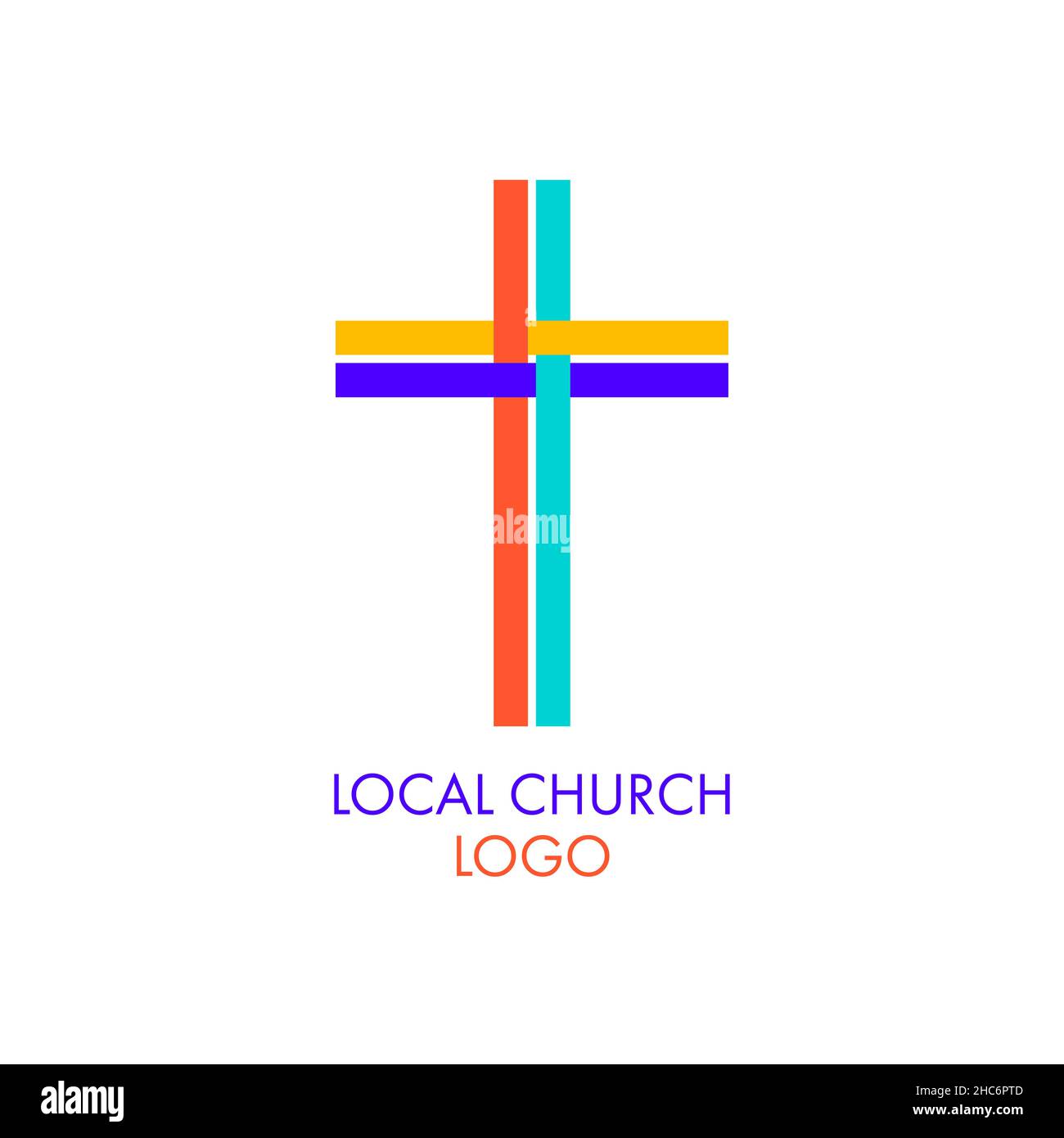 Multi-colored cross made of woven stripes. Local church modern emblem ...