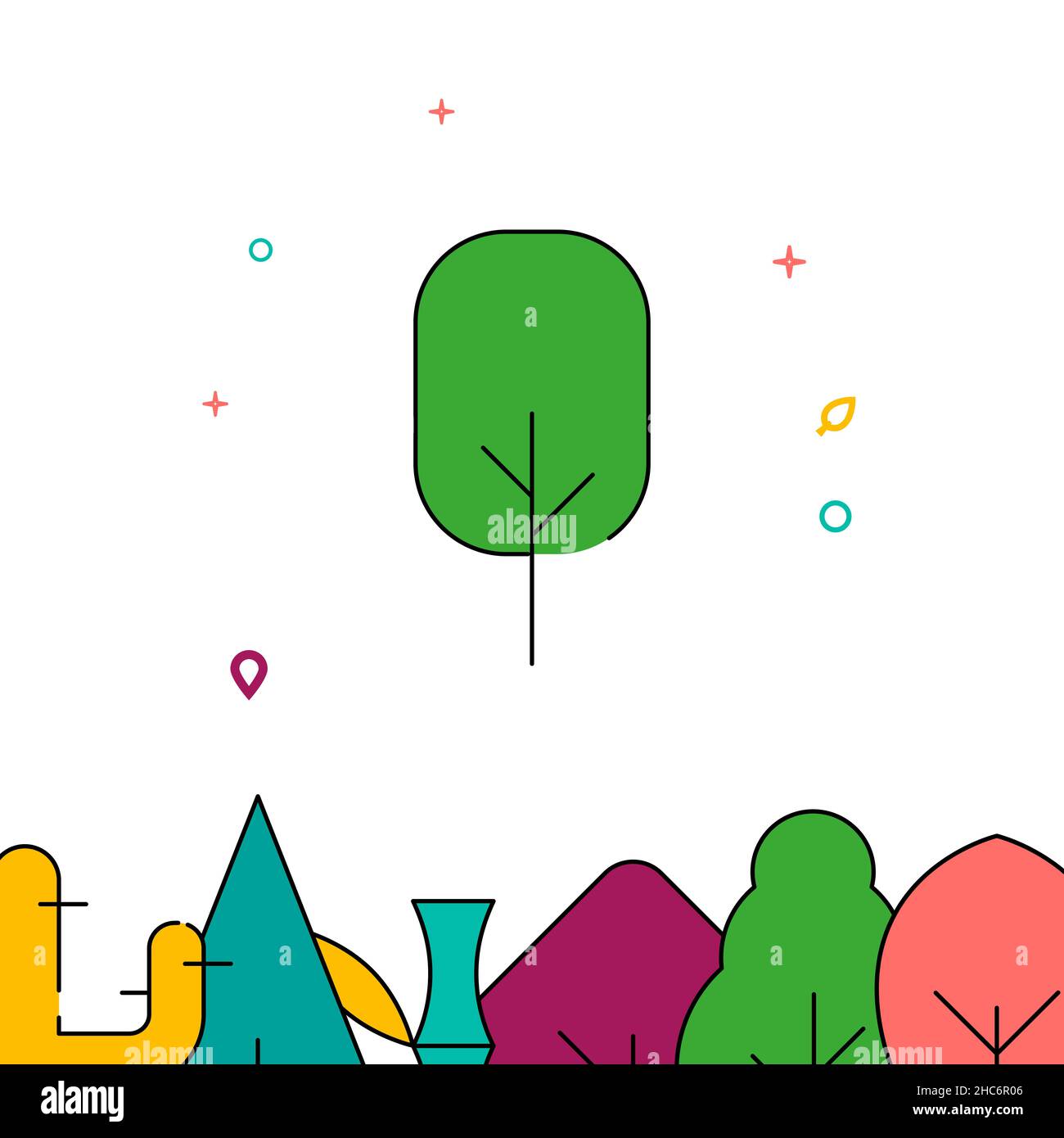 Rounded rectangle tree filled line icon, simple illustration, forest ...