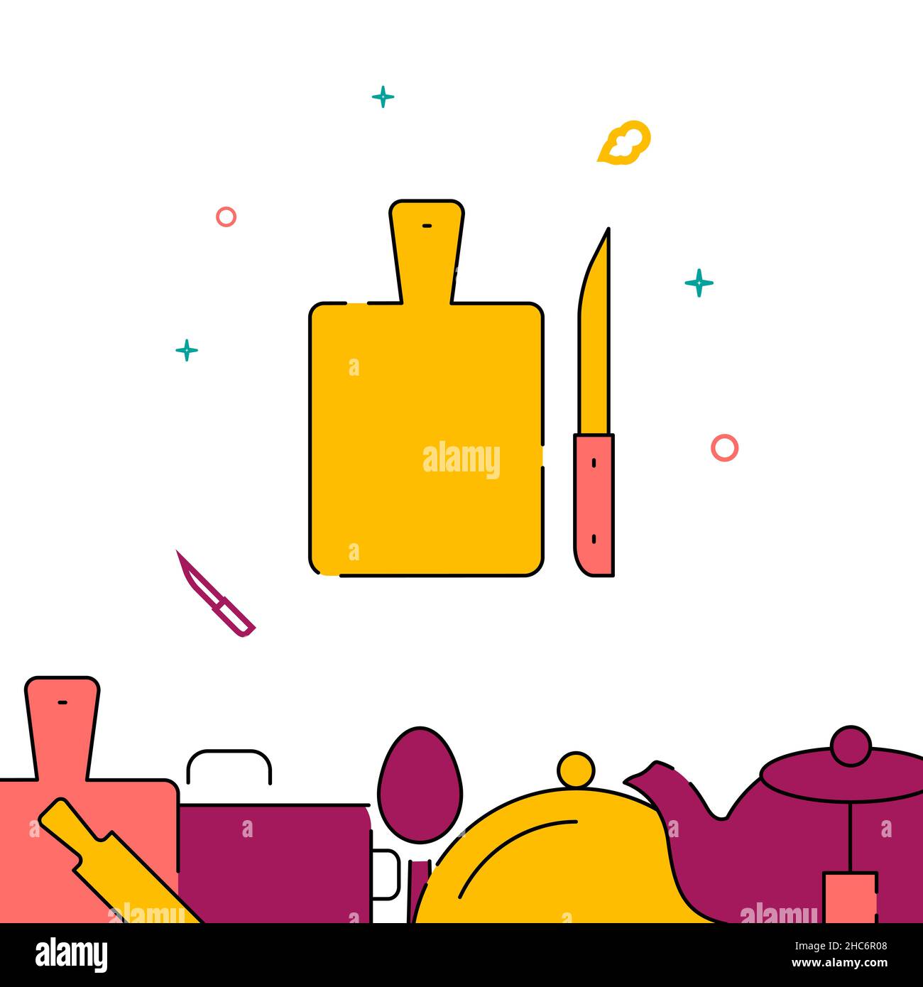 Cutting board and kitchen knife filled line icon, simple illustration ...