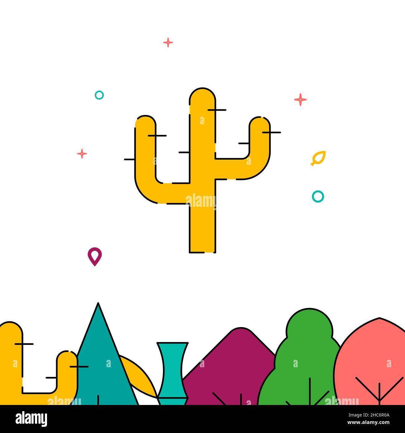 Cactus, desert tree filled line icon, simple illustration, forest ...