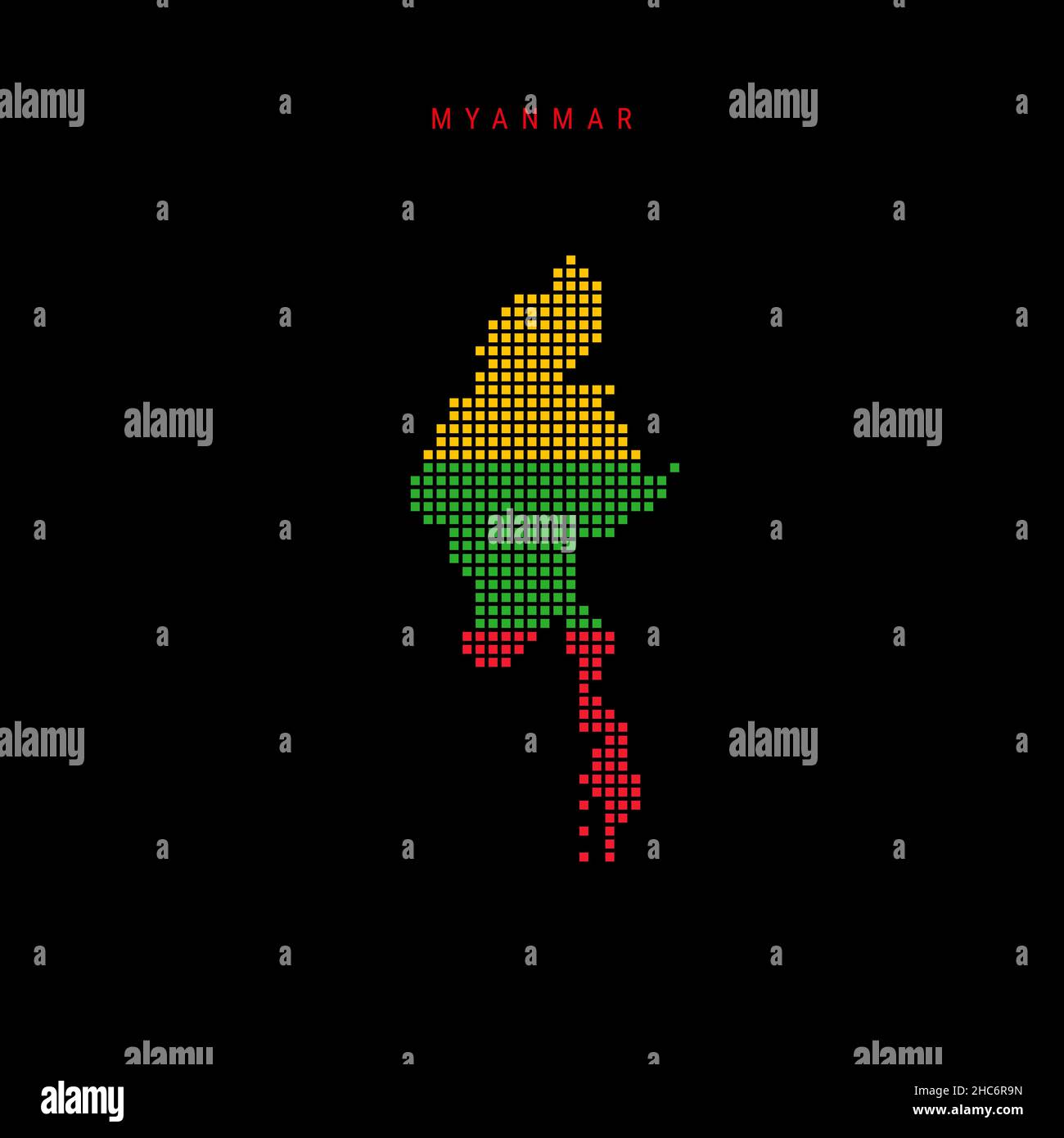 Square dots pattern map of Myanmar. Burma dotted pixel map with ...