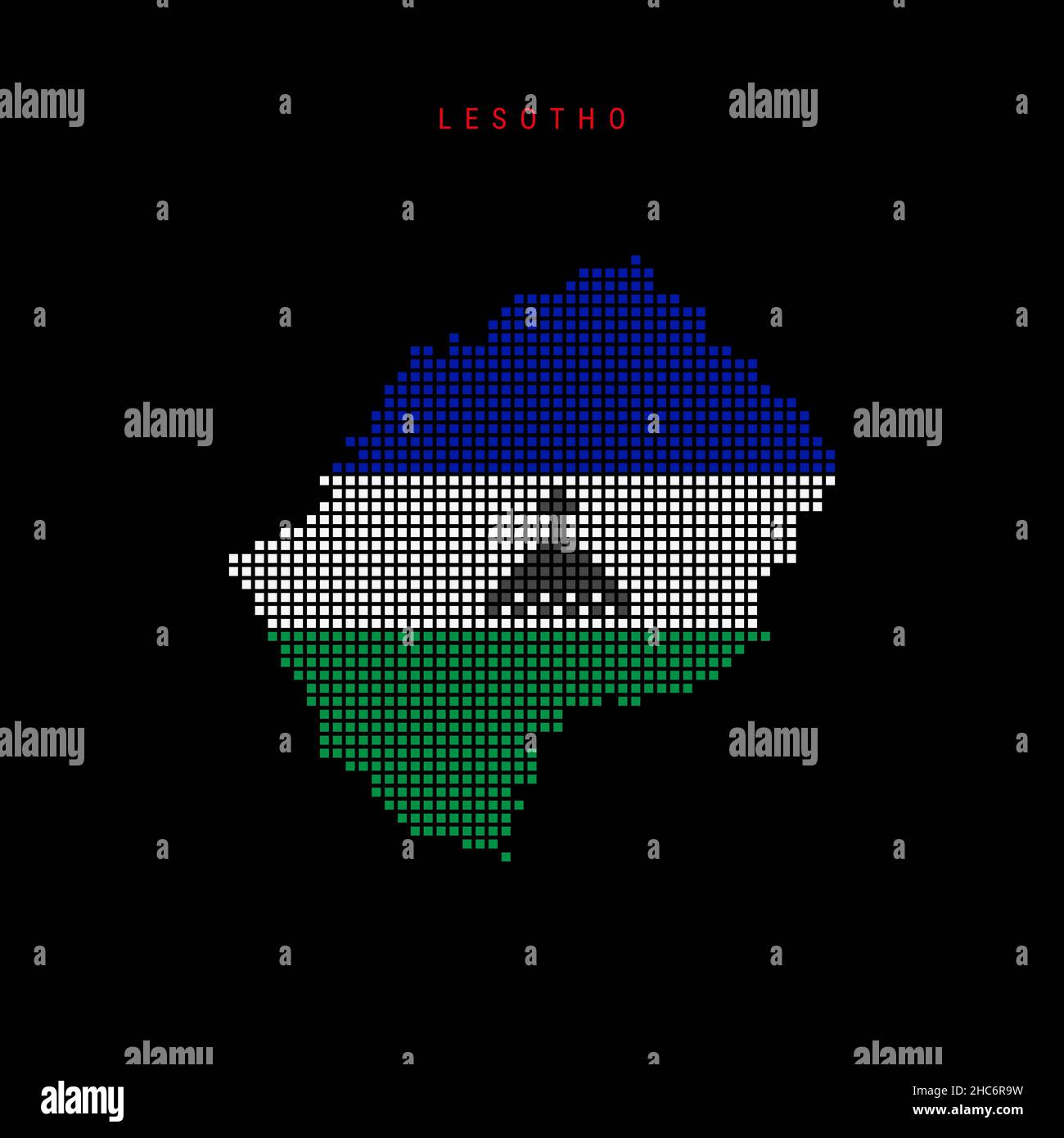 Square dots pattern map of Lesotho. Kingdom of Lesotho dotted pixel map with national flag ...