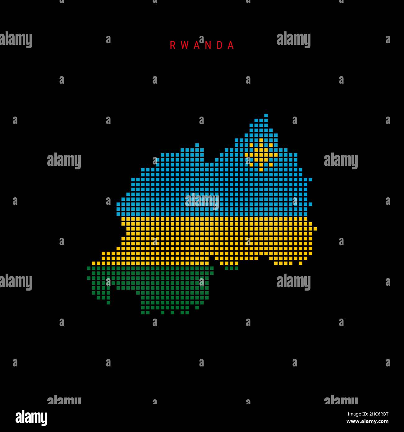 Square dots pattern map of Rwanda. Rwandan dotted pixel map with ...