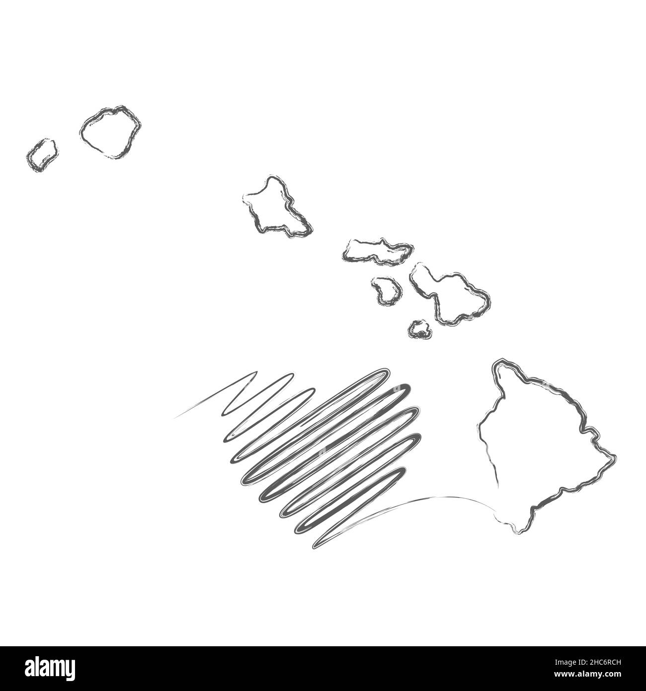 Hawaii US state hand drawn pencil sketch outline map with heart shape ...