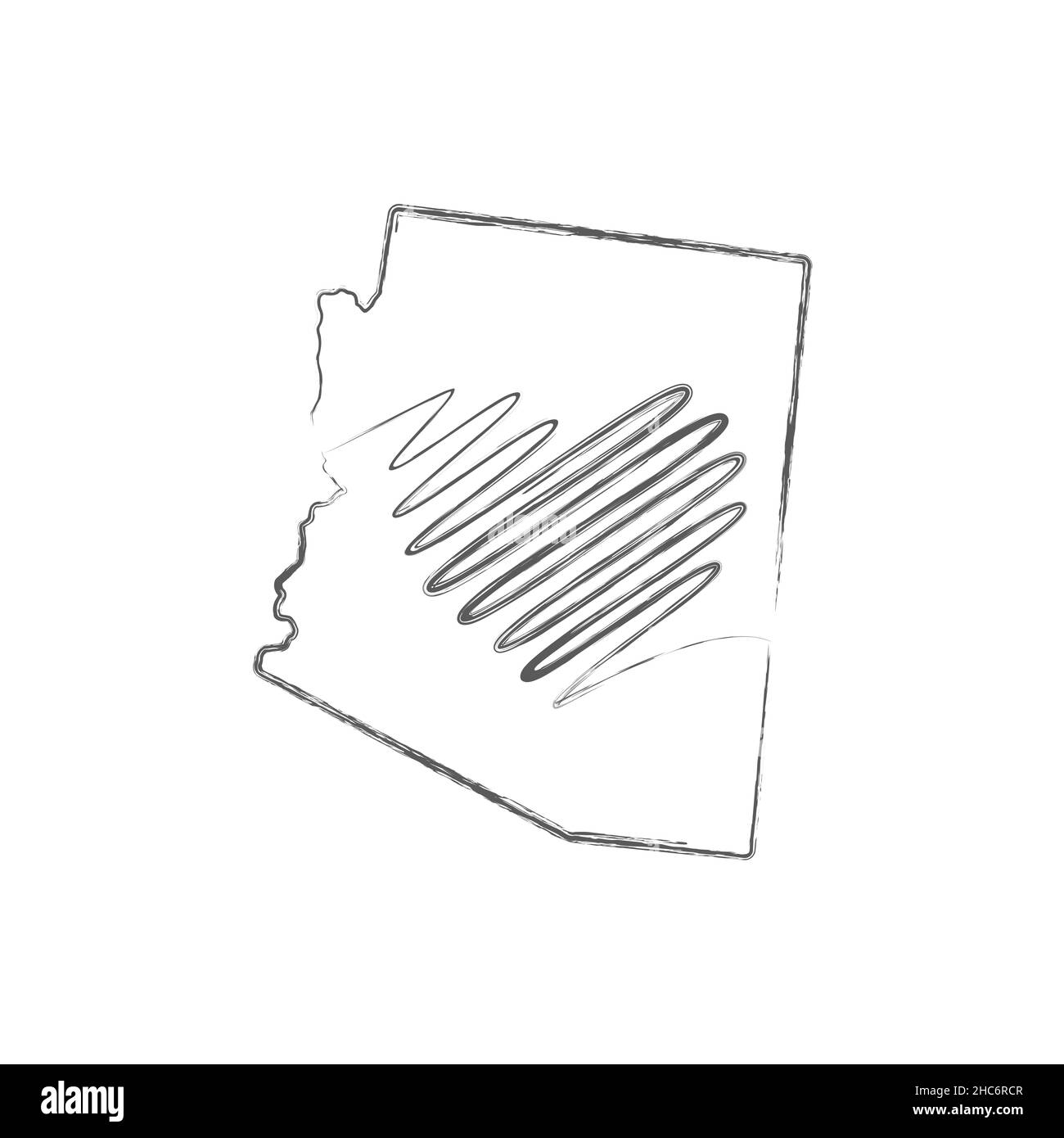 Arizona US state hand drawn pencil sketch outline map with heart shape ...