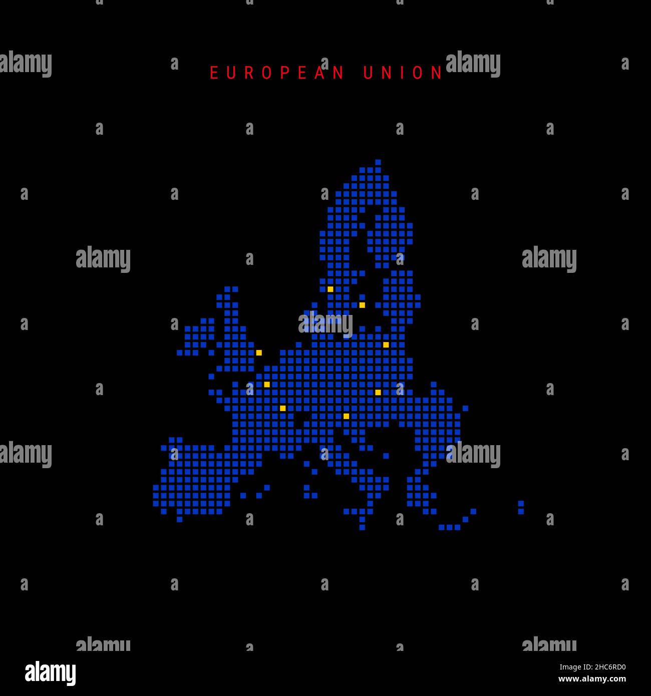 Square dots pattern map of European Union. EU dotted pixel map with ...