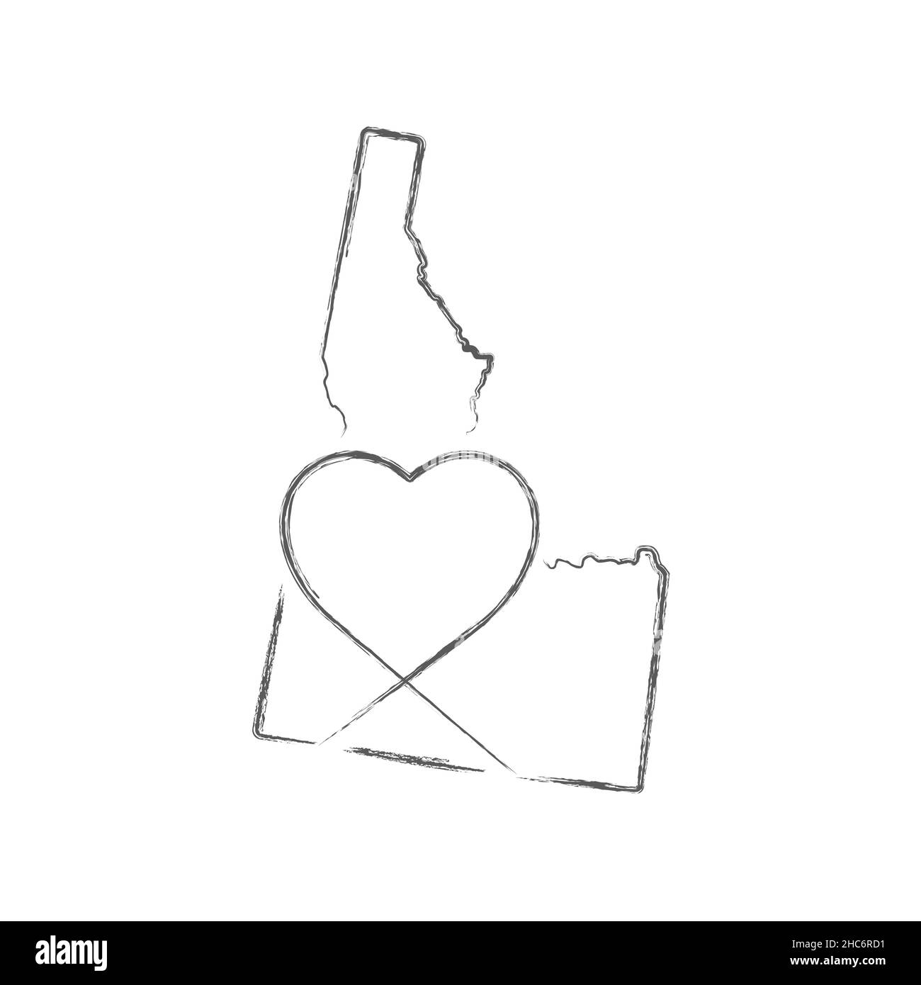 Idaho US state hand drawn pencil sketch outline map with heart shape ...