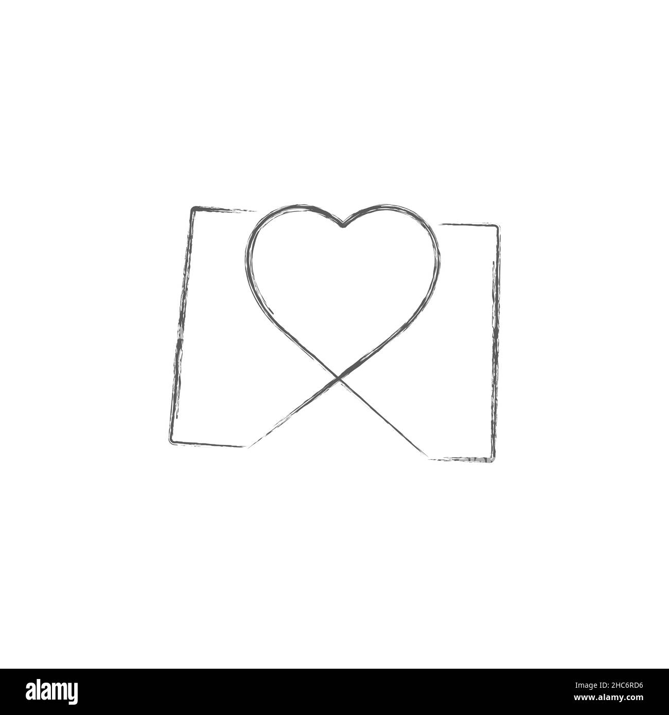 Colorado US state hand drawn pencil sketch outline map with heart shape ...