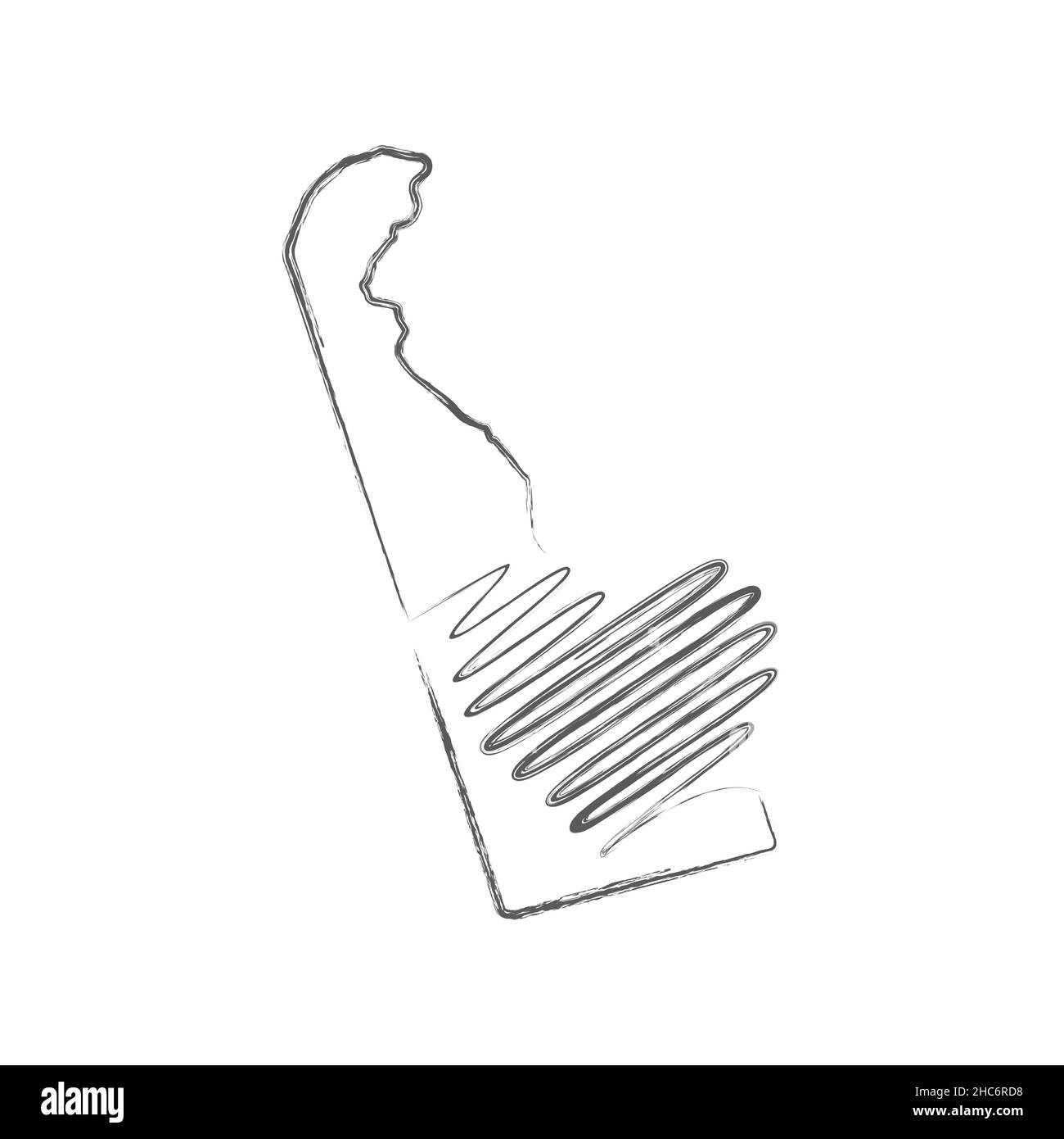 Delaware US state hand drawn pencil sketch outline map with heart shape ...