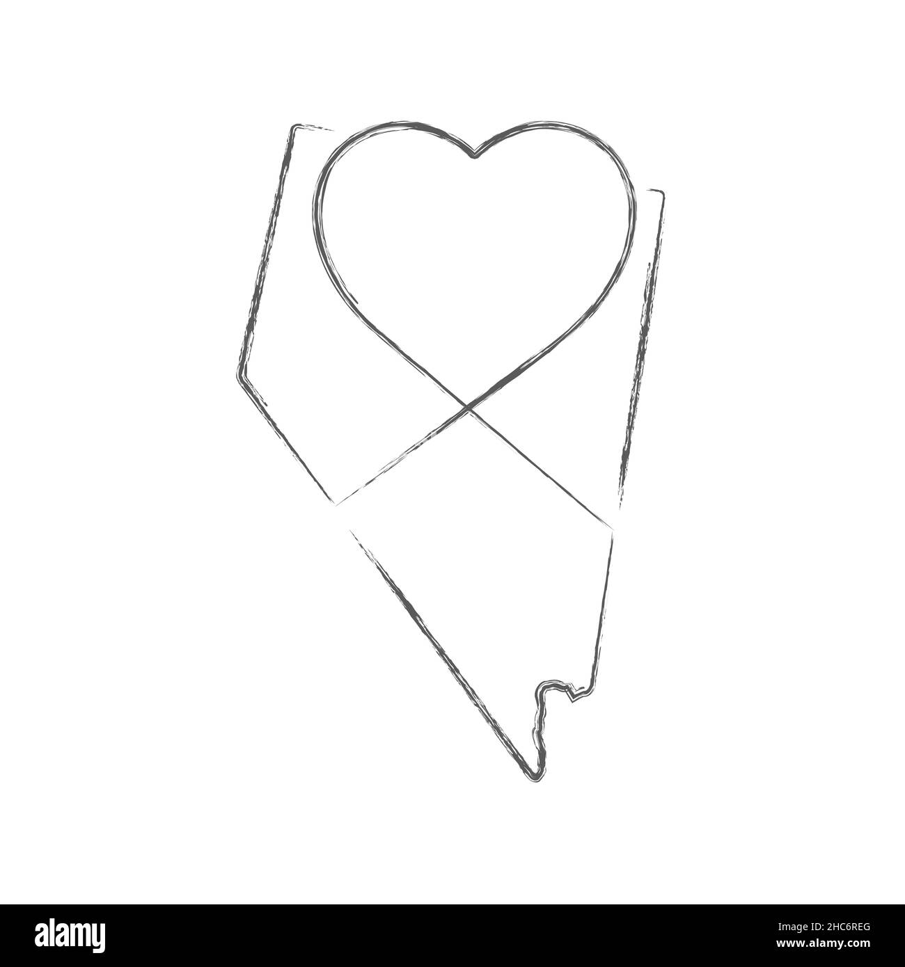Nevada US state hand drawn pencil sketch outline map with heart shape ...