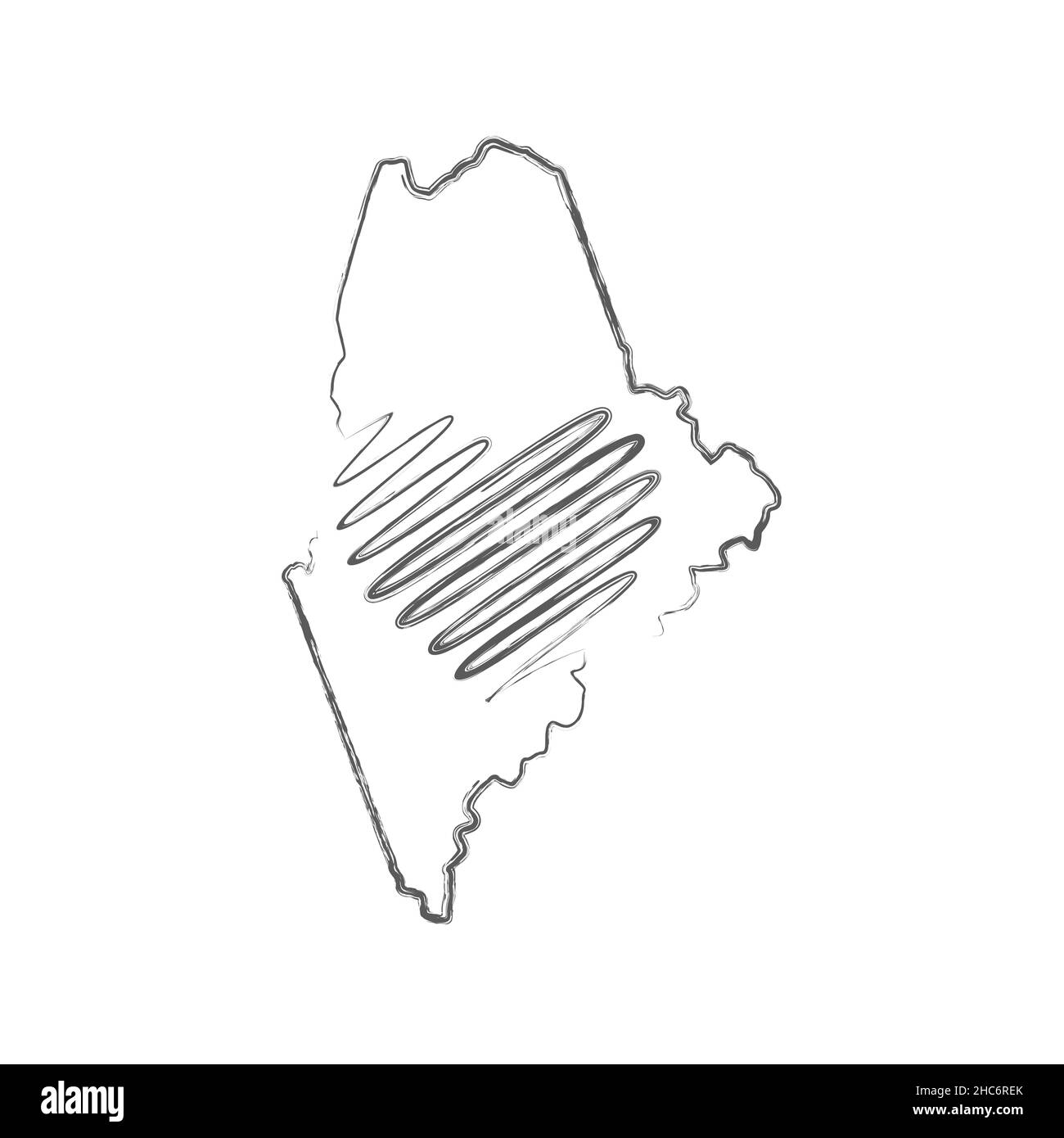 Maine US state hand drawn pencil sketch outline map with heart shape ...