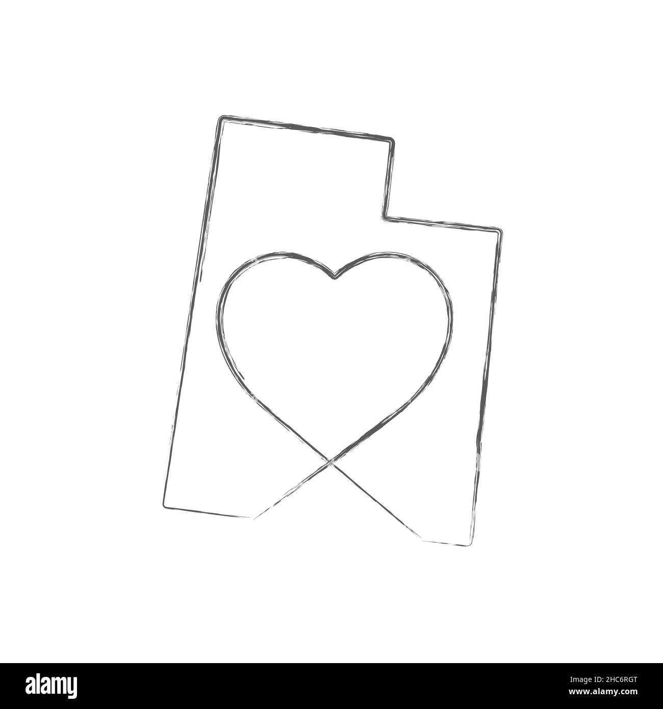 Utah US state hand drawn pencil sketch outline map with heart shape ...