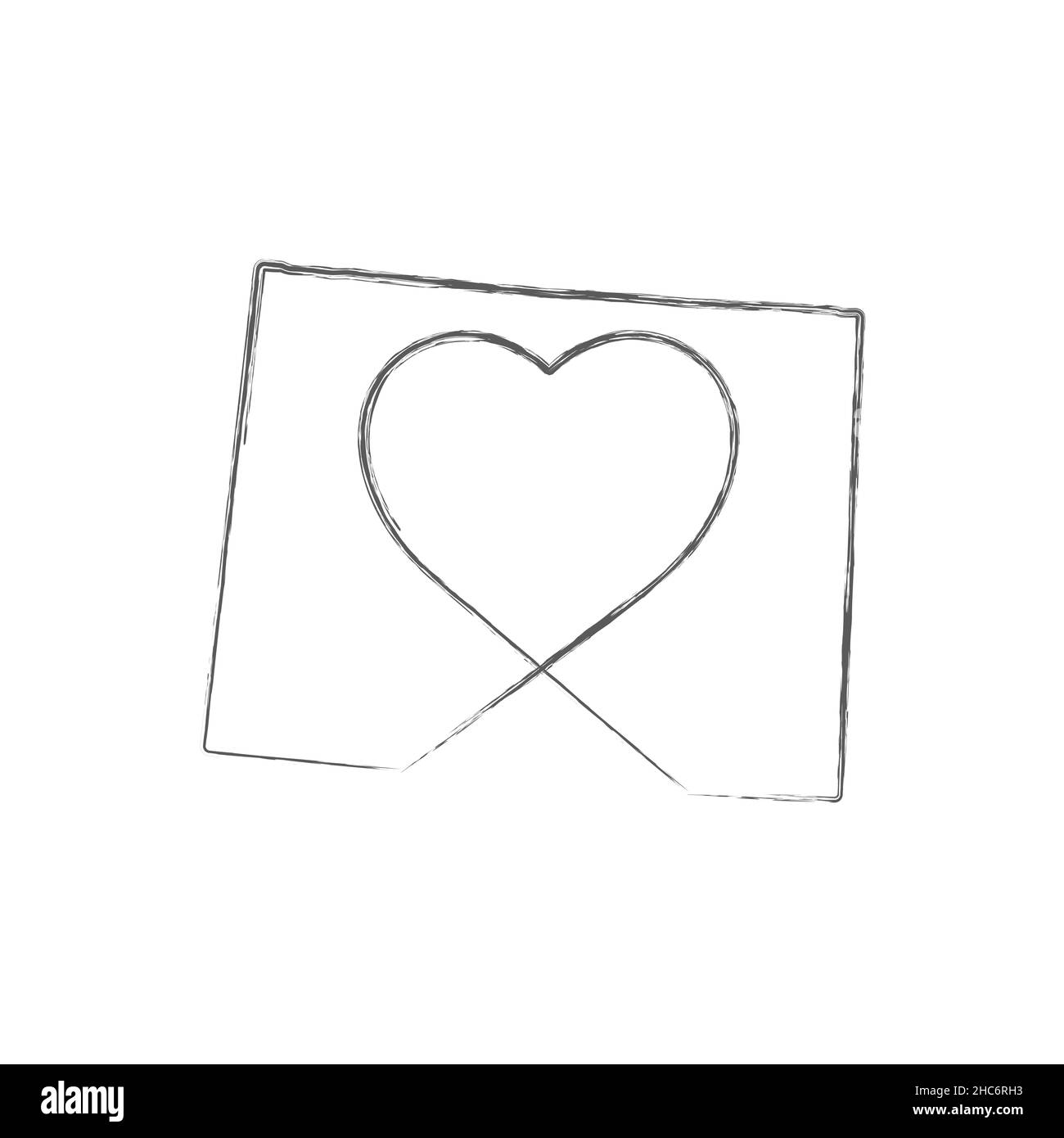 Wyoming US state hand drawn pencil sketch outline map with heart shape ...