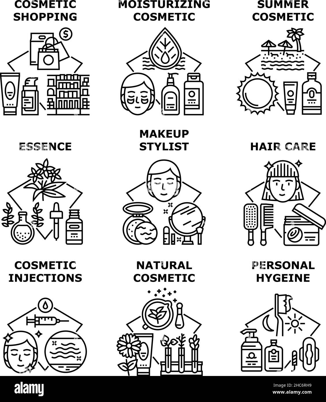 Cosmetic Hygiene Set Icons Vector Illustrations Stock Vector Image ...