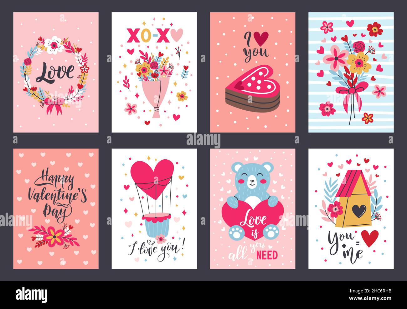 Valentines day cute romantic lovely elements greeting cards. Heart ...