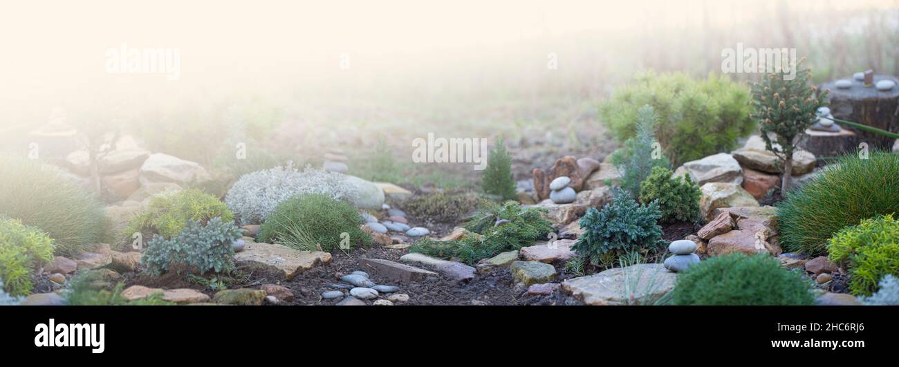 garden landscape design panoramic view background with copy space Stock ...