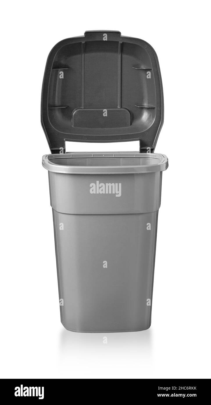 Grey open garbage bin isolated on white background with clipping path ...