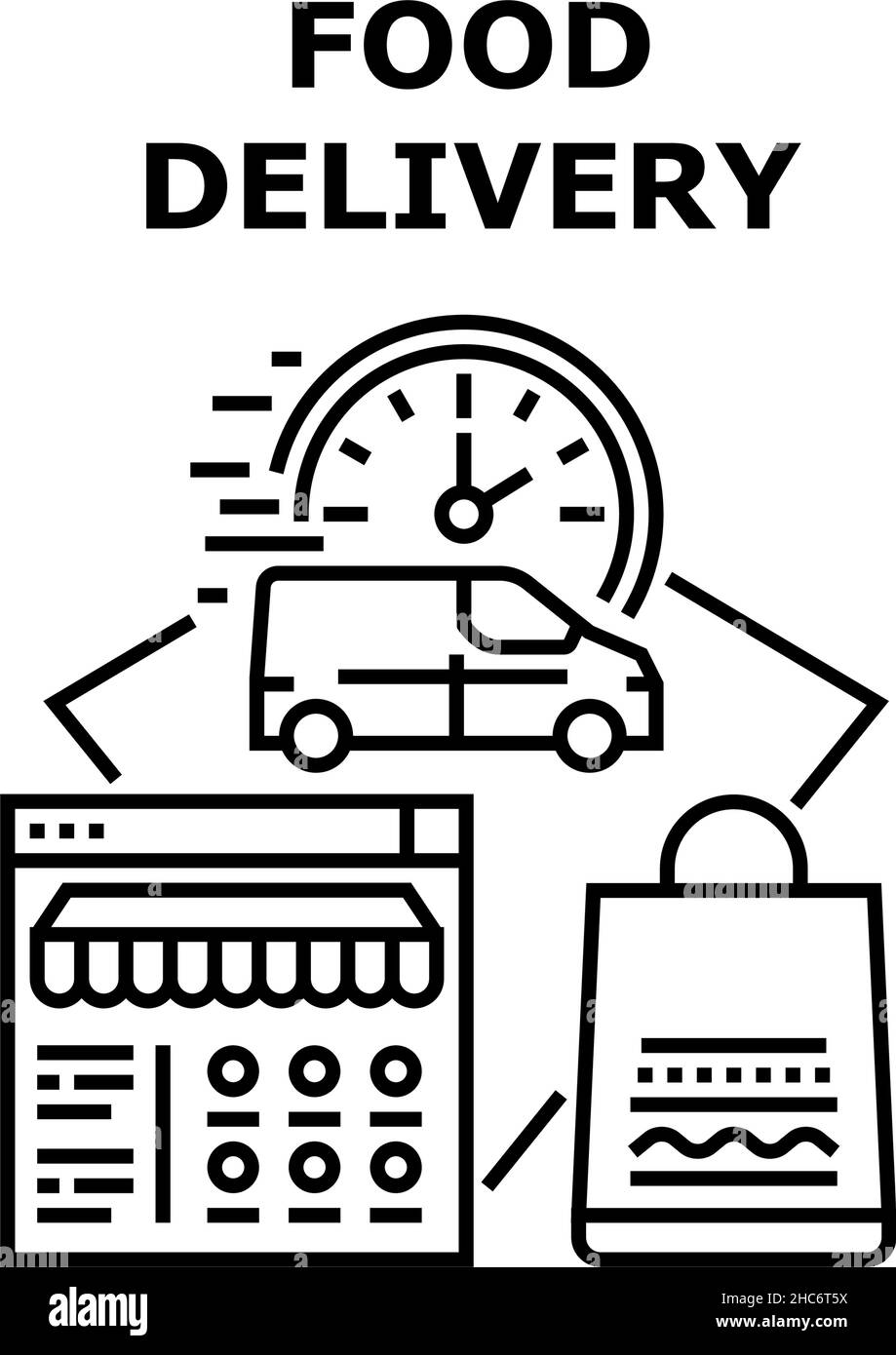 Food Delivery Vector Concept Black Illustration Stock Vector Image ...