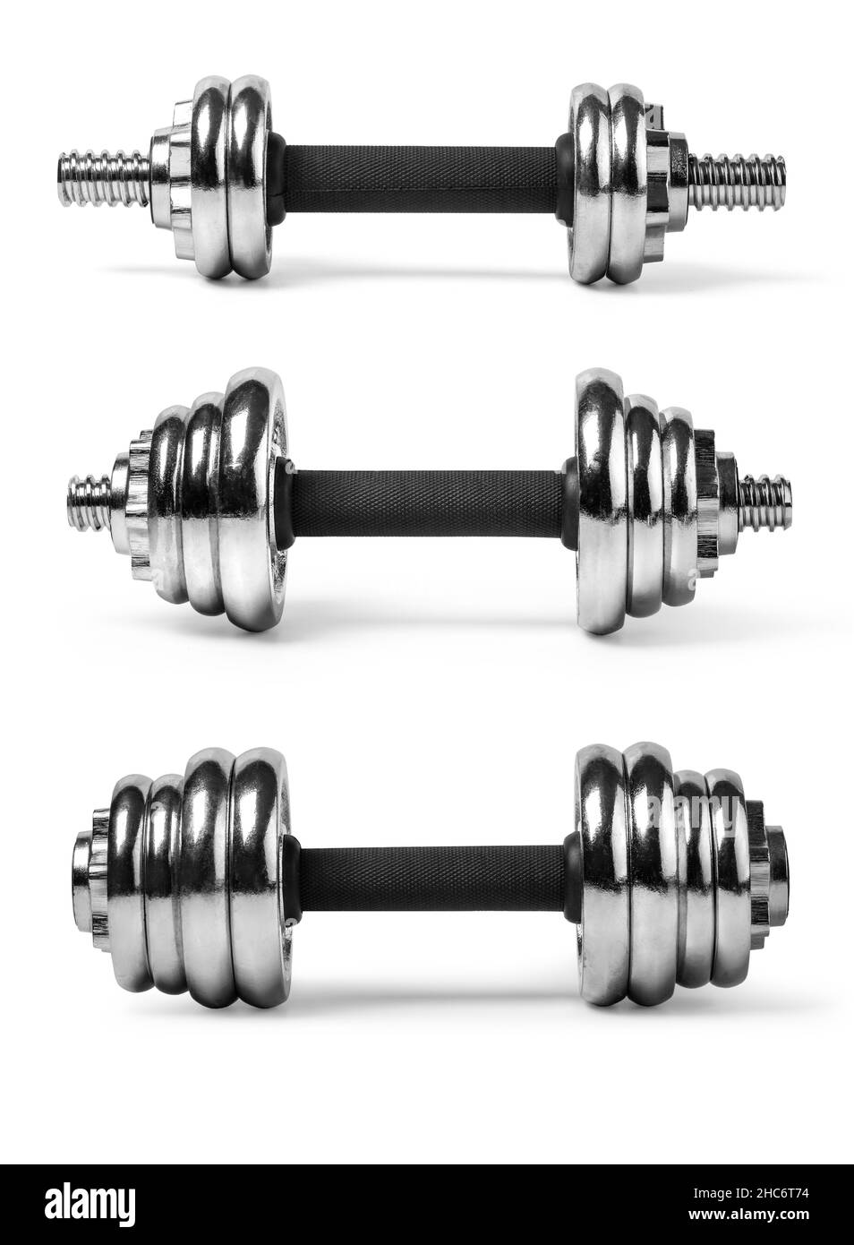 metal dumbbells set over white background Stock Photo - Alamy