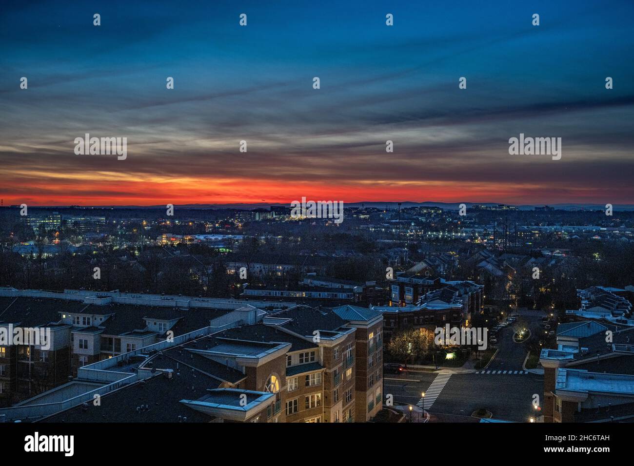 A wide-angle sunset photo overlooking Reston, VA, with the Blue Ridge ...