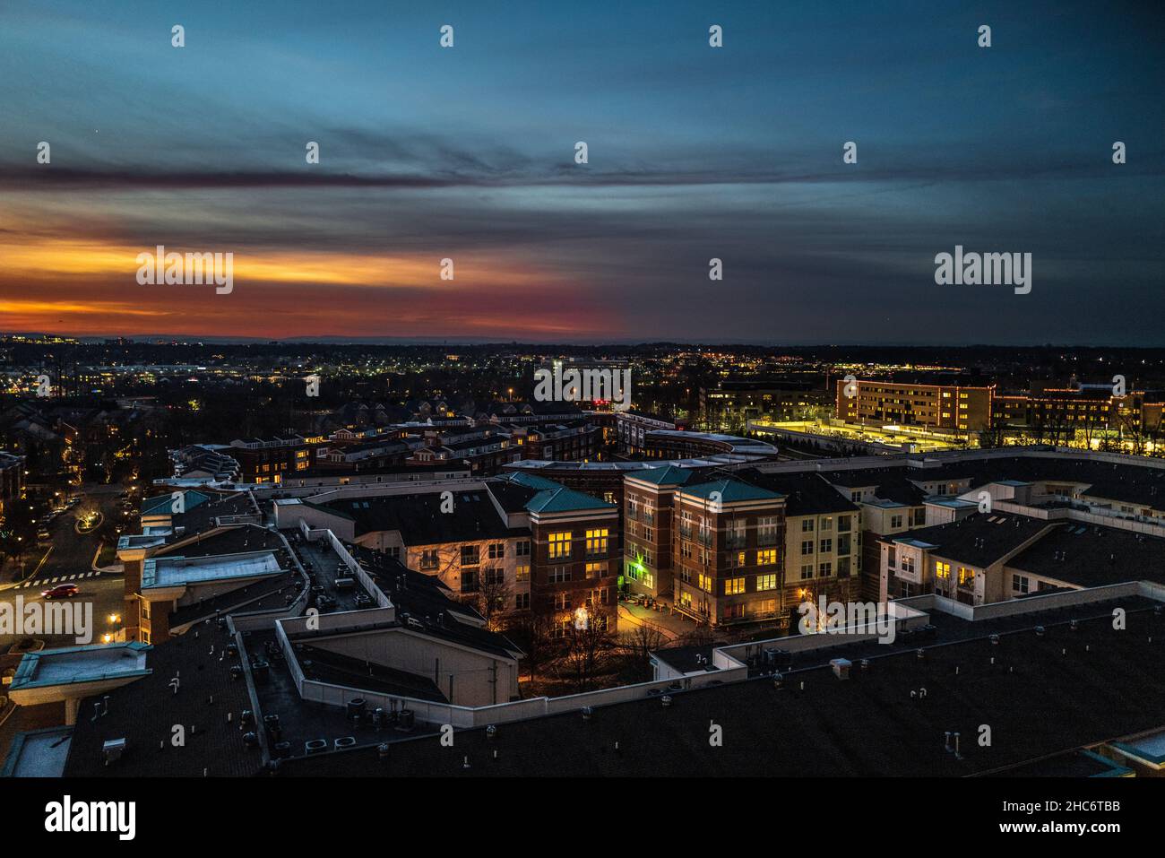 A sunset wide-angle photo looking over Reston, VA, with the Blue Ridge ...