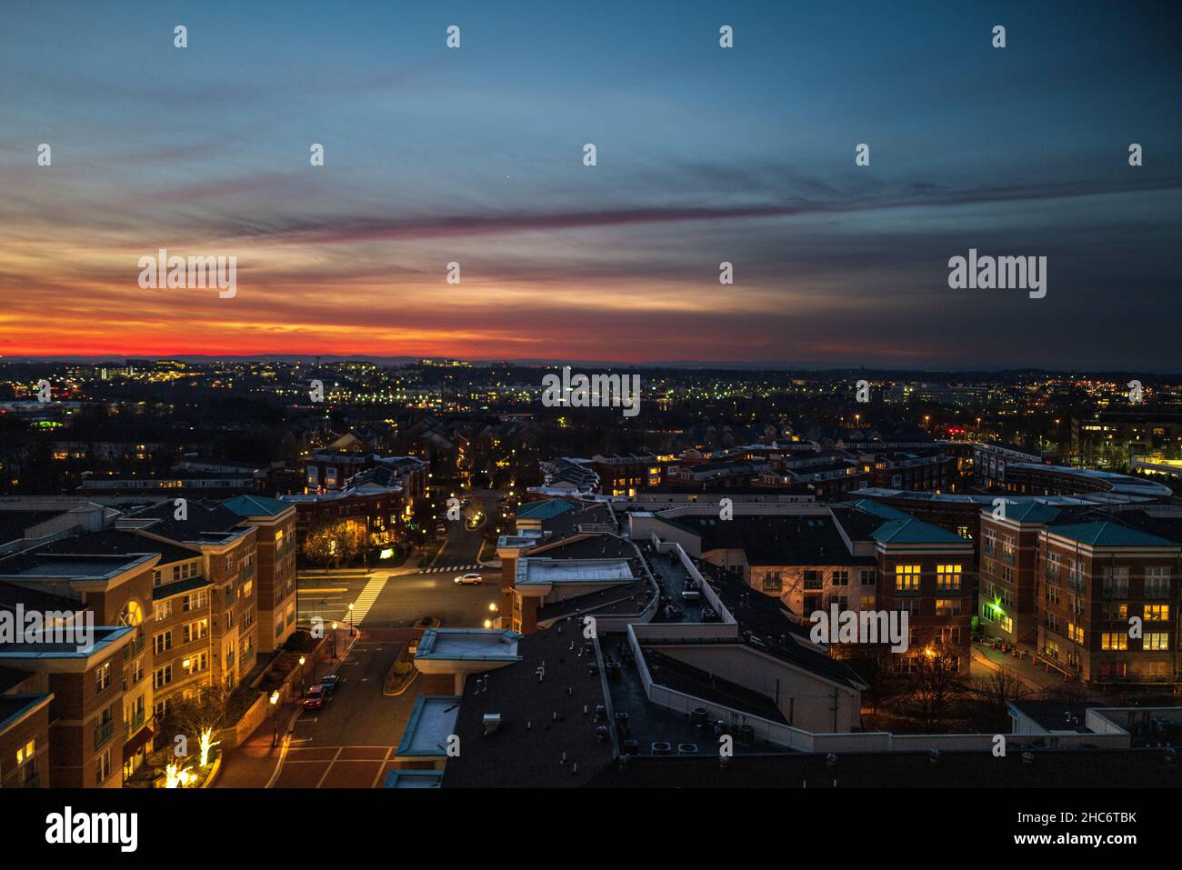 A sunset wide-angle photo looking over Reston, VA, with the Blue Ridge ...