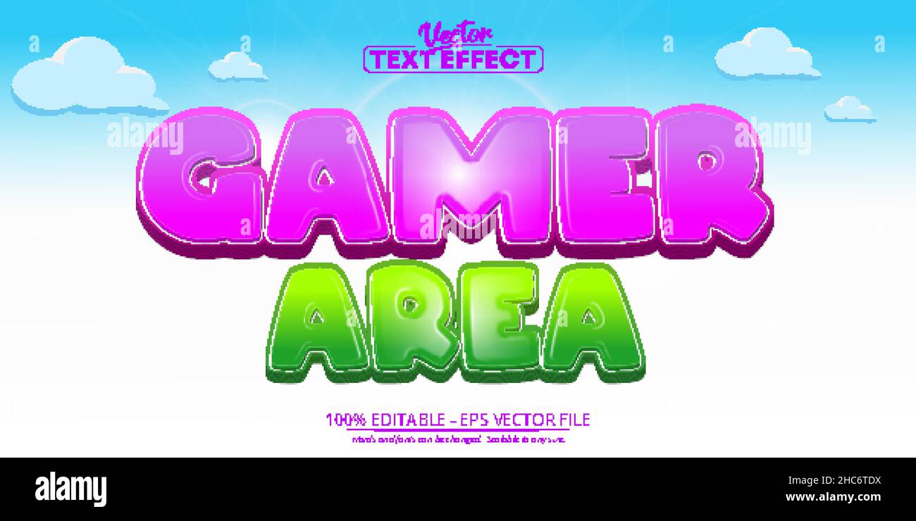 Gamer area text, mobile game and cartoon style editable text effect ...