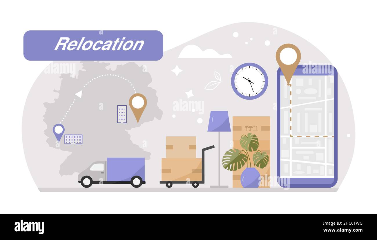 Vector illustration Relocation to new home. Moving to new house ...