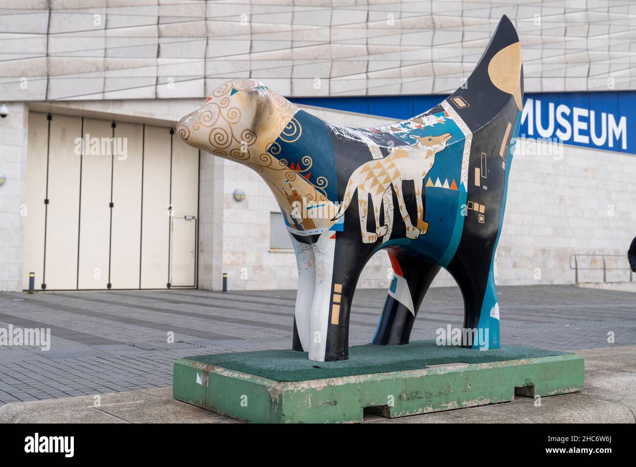 Lambanana sculpture, mix of a lamb and a banana representing items ...