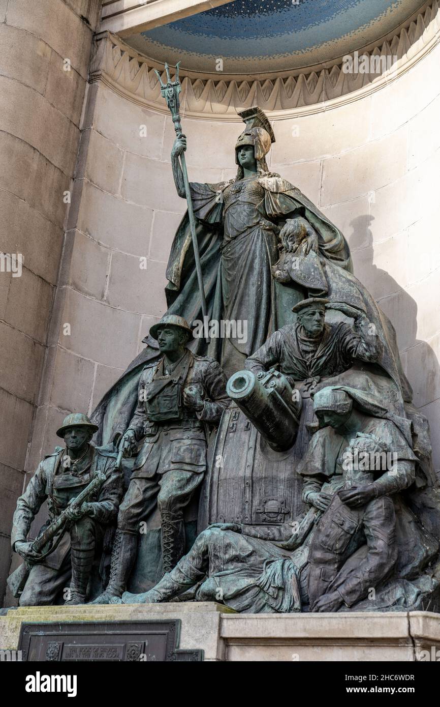 Vertical closeup low angle of an ancient War memorial structure in ...