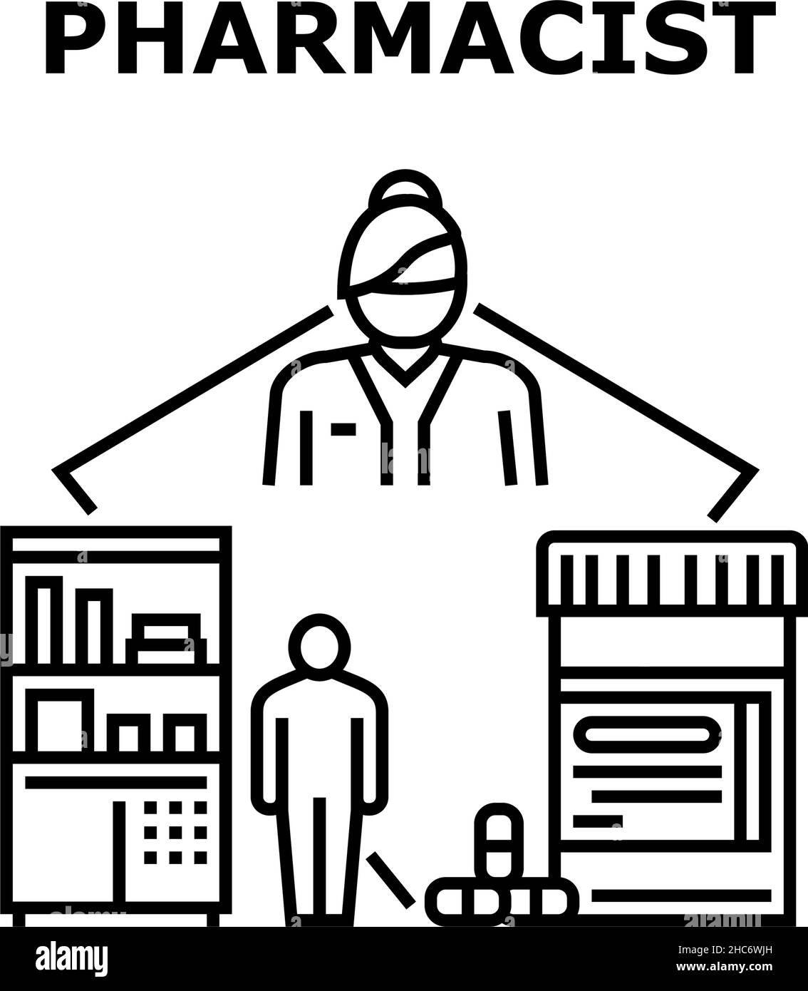 Pharmacist Work Vector Concept Black Illustration Stock Vector Image ...