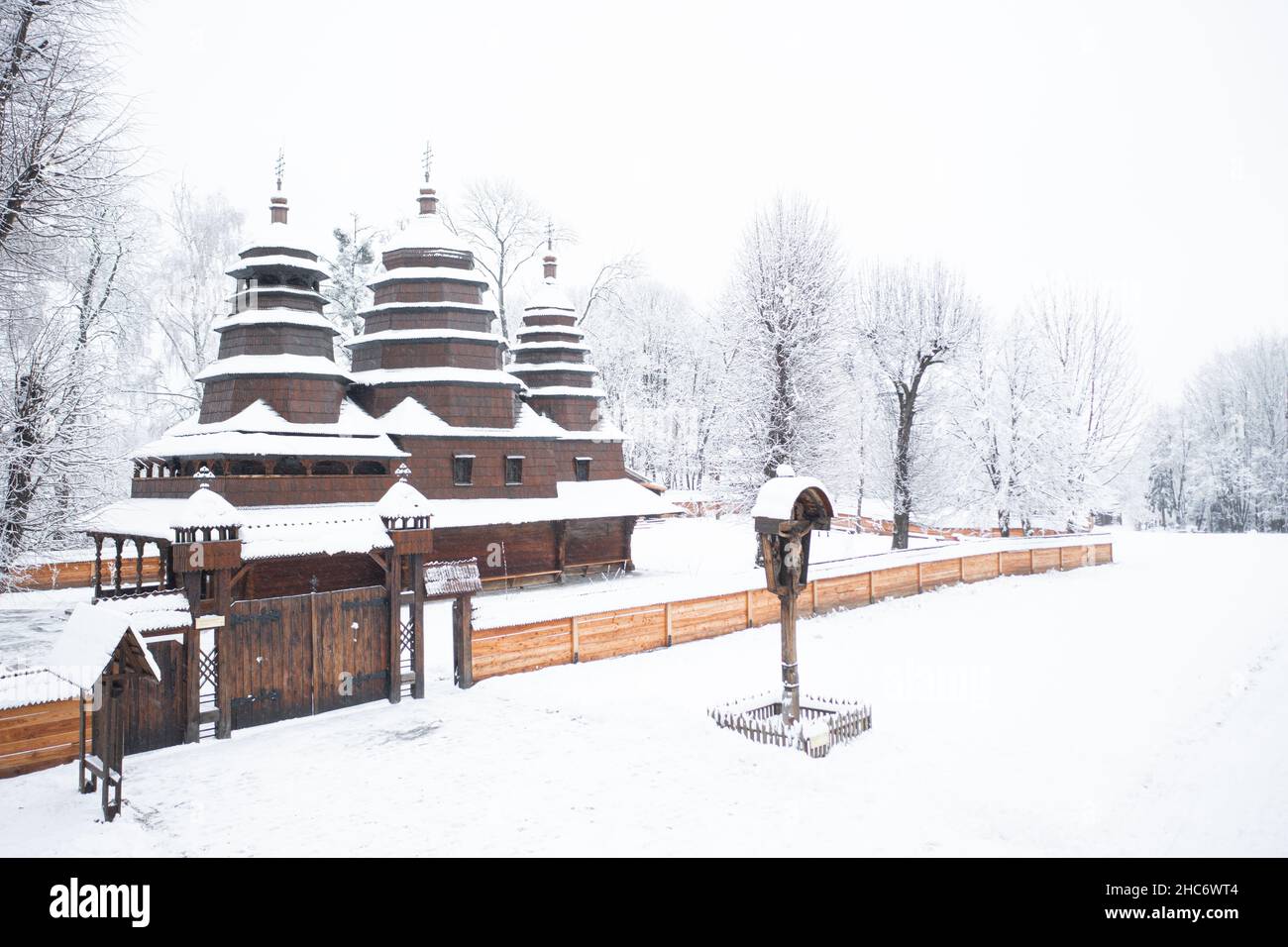 Lviv, Ukraine - December 8, 2021: Ancient village wooden church in ...