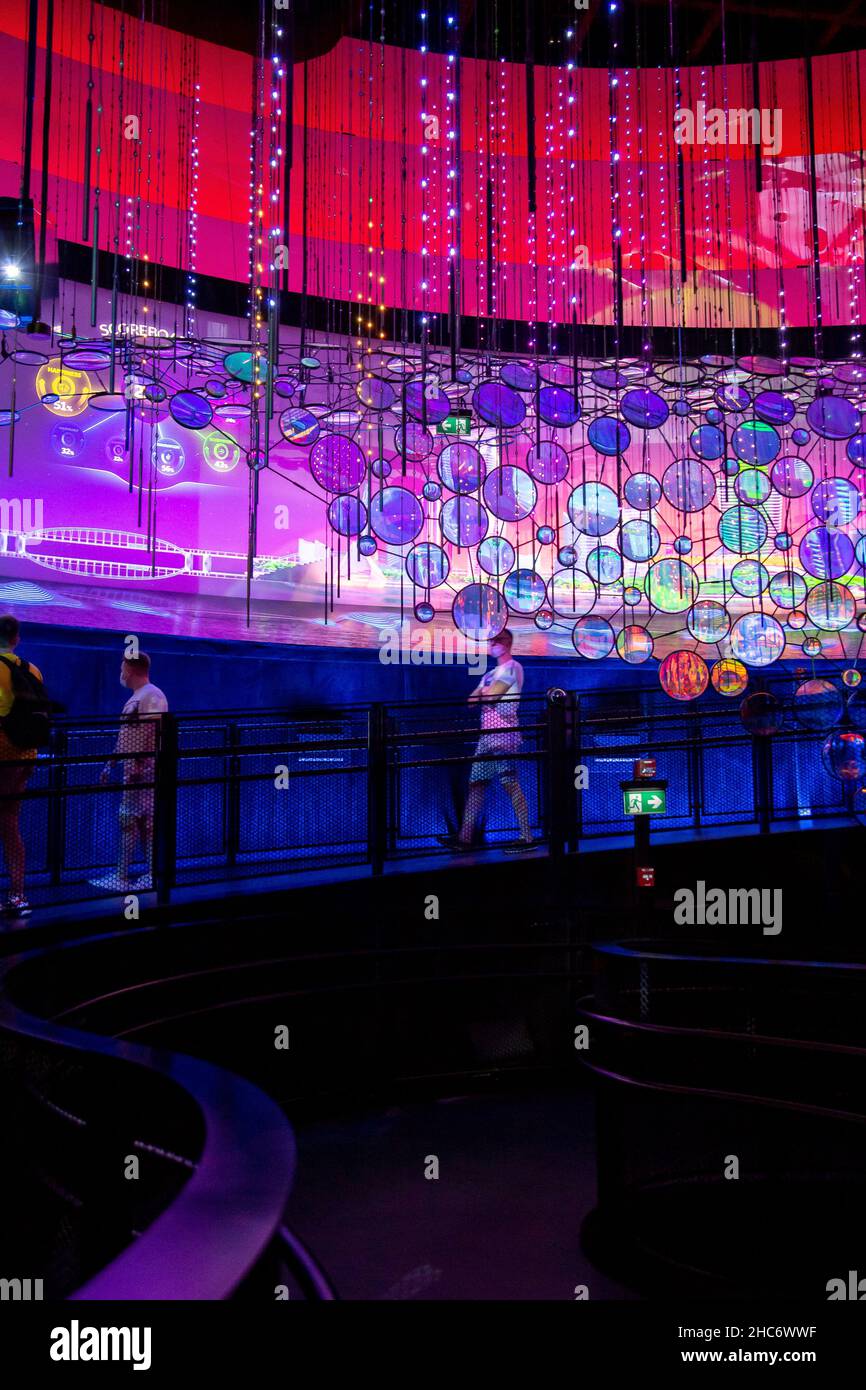 Screens showing technology development displayed in the Alif Pavilion ...
