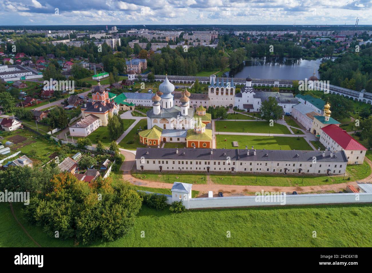 Top view of the Tikhvin Assumption Monastery on a August day (aerial ...