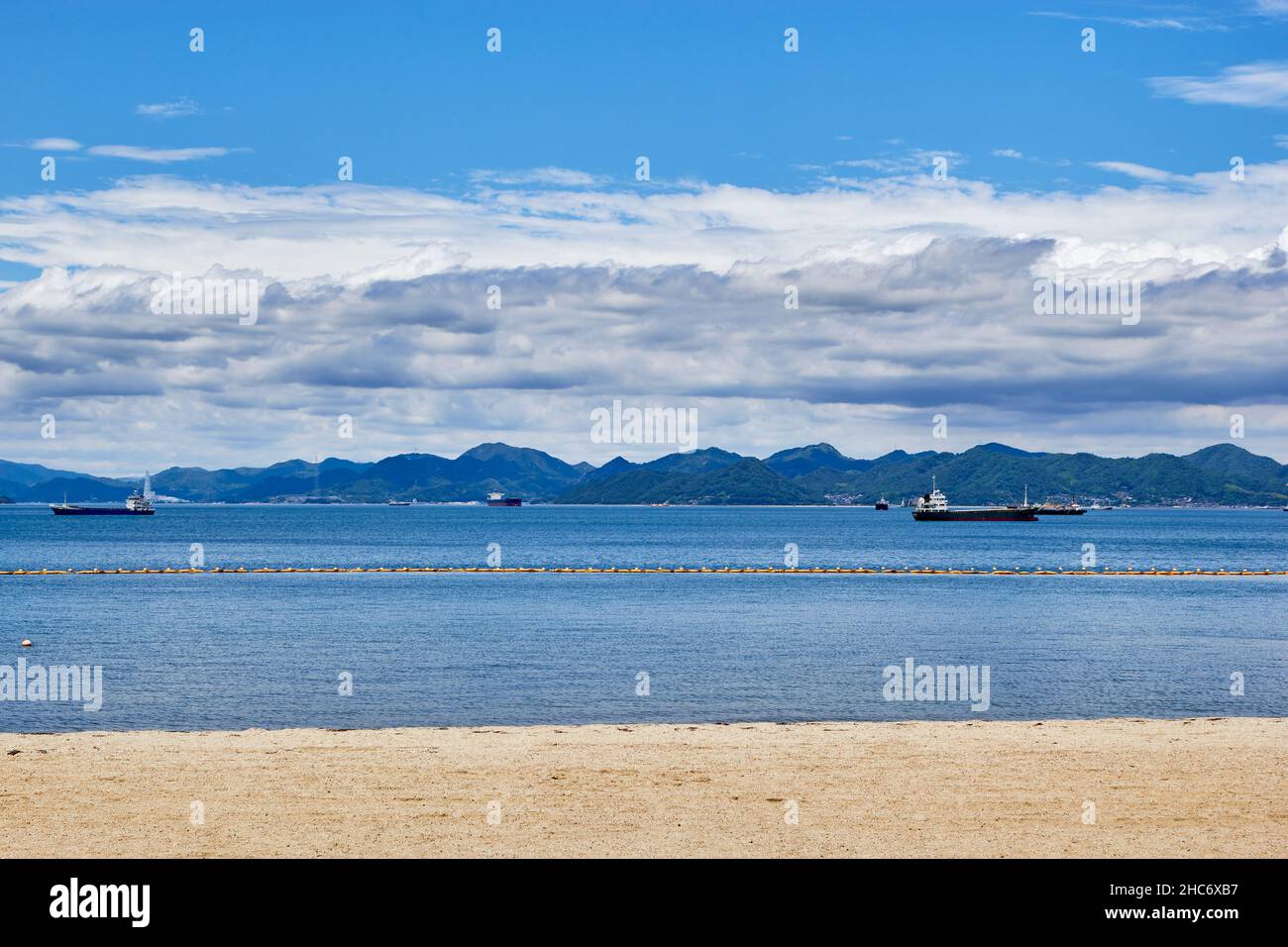 Ships in the Seto Inland Sea, seen from Setoda Sunset Beach, Ikuchi ...