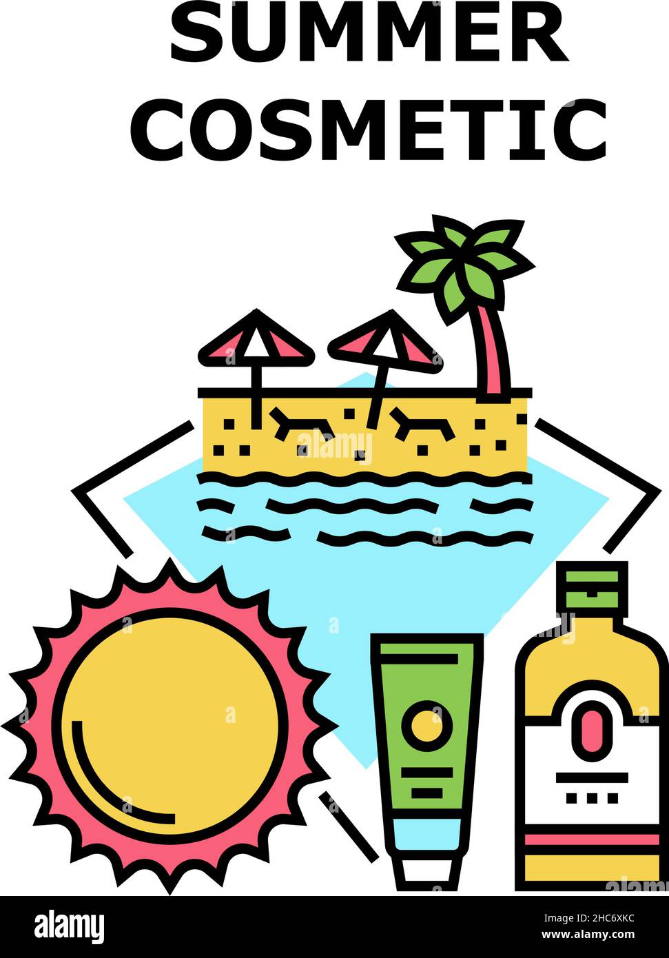 Summer Cosmetic Vector Concept Color Illustration Stock Vector Image ...