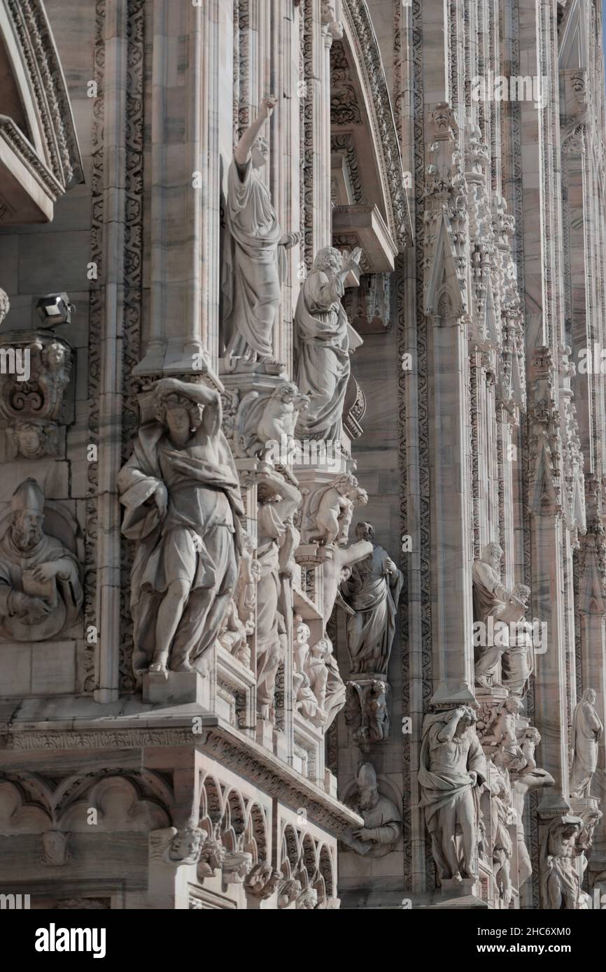 Vertical closeup of a gothic ornamental architecture facade of the ...