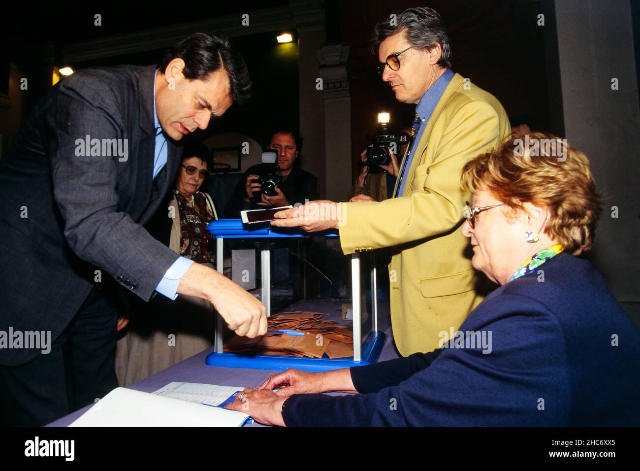 Lyons Mayor, Michel Noir voting in Lyon in the company of his wife ...