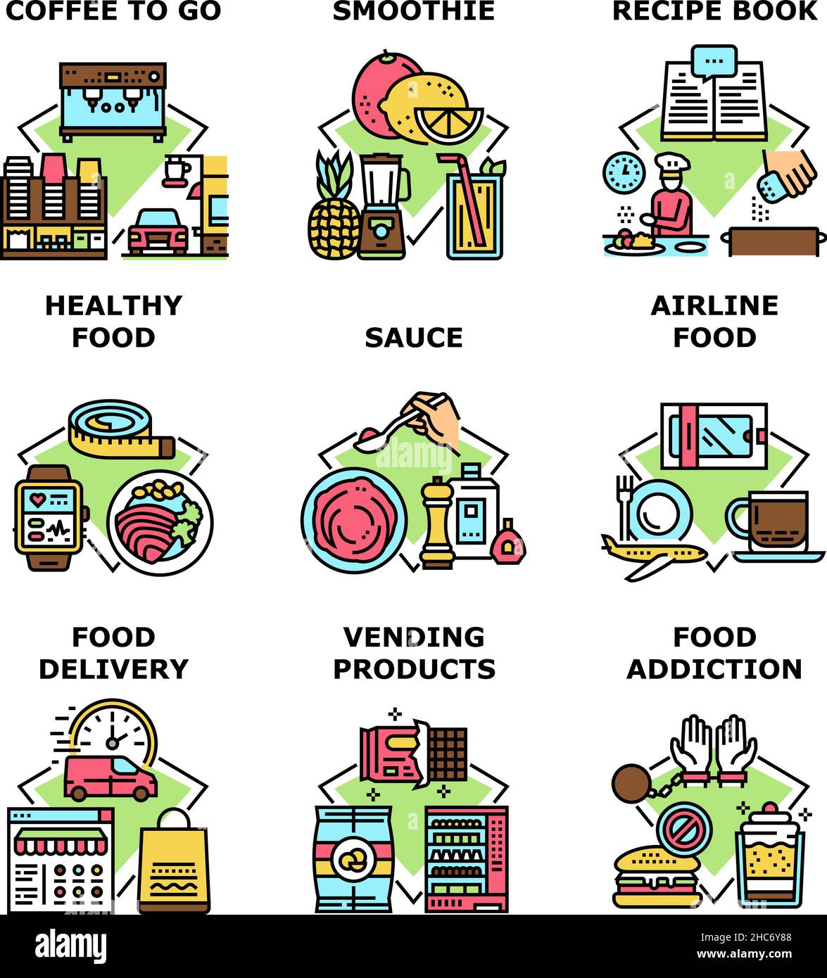Food Addiction Set Icons Vector Illustrations Stock Vector Image & Art ...