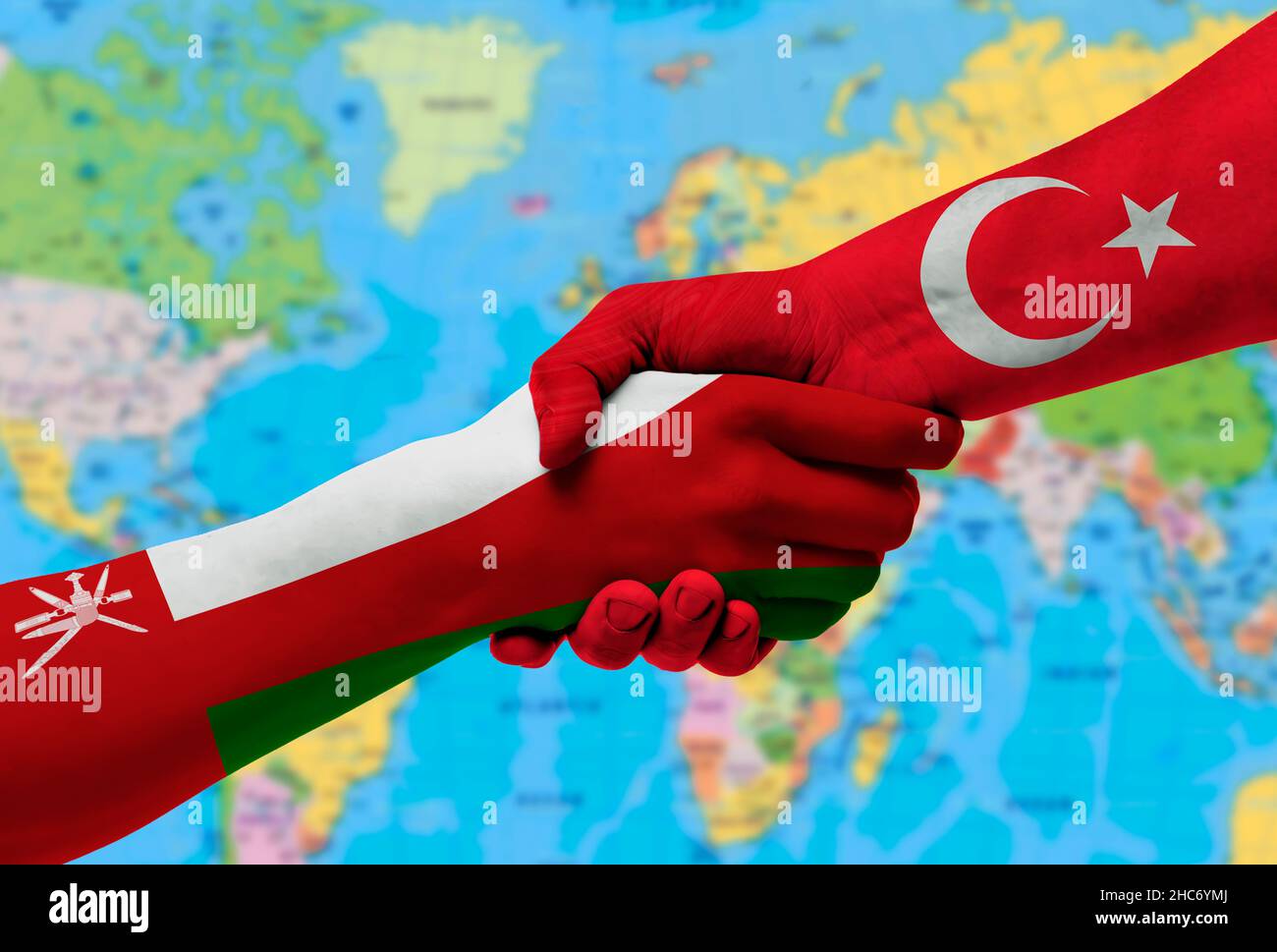 Turkey and Oman - Flag handshake symbolizing partnership and ...