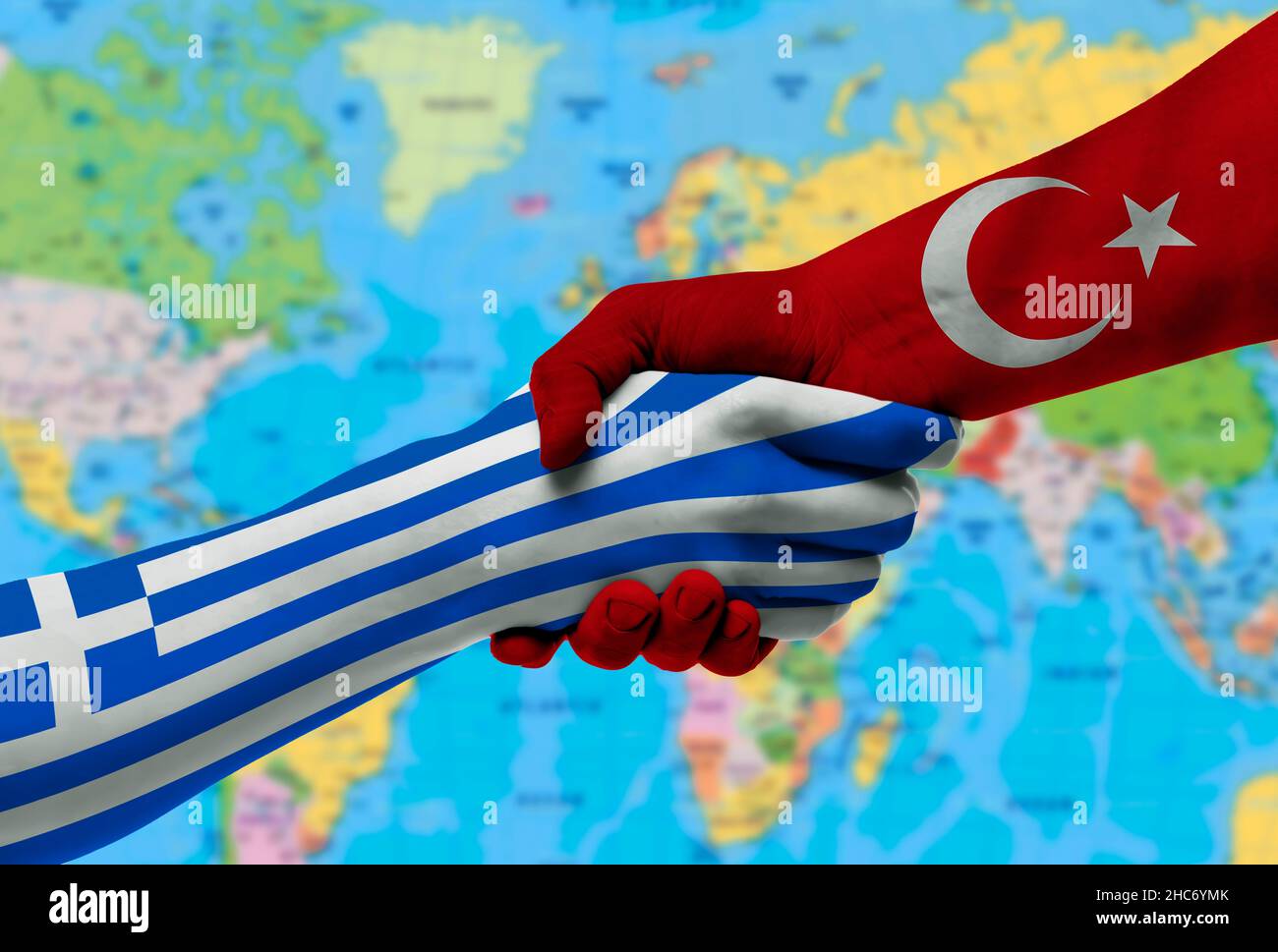 Turkey and Greece - Flag handshake symbolizing partnership and ...