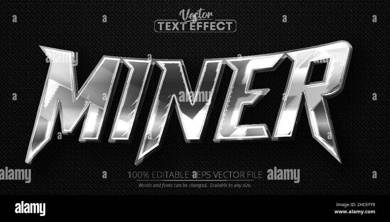 Silver text effect, editable shiny silver color text style on dark ...