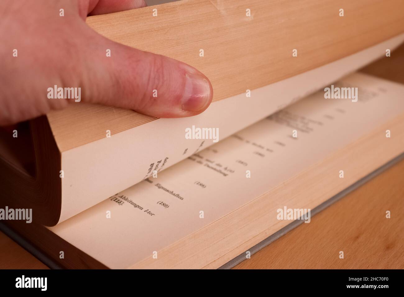 Selective focus view of an old thick german mathematics book with a ...