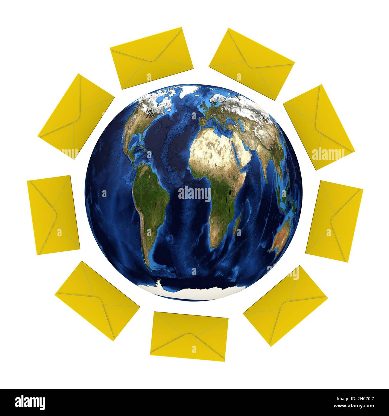 Postal correspondence. A lot of yellow mailing envelopes are located ...