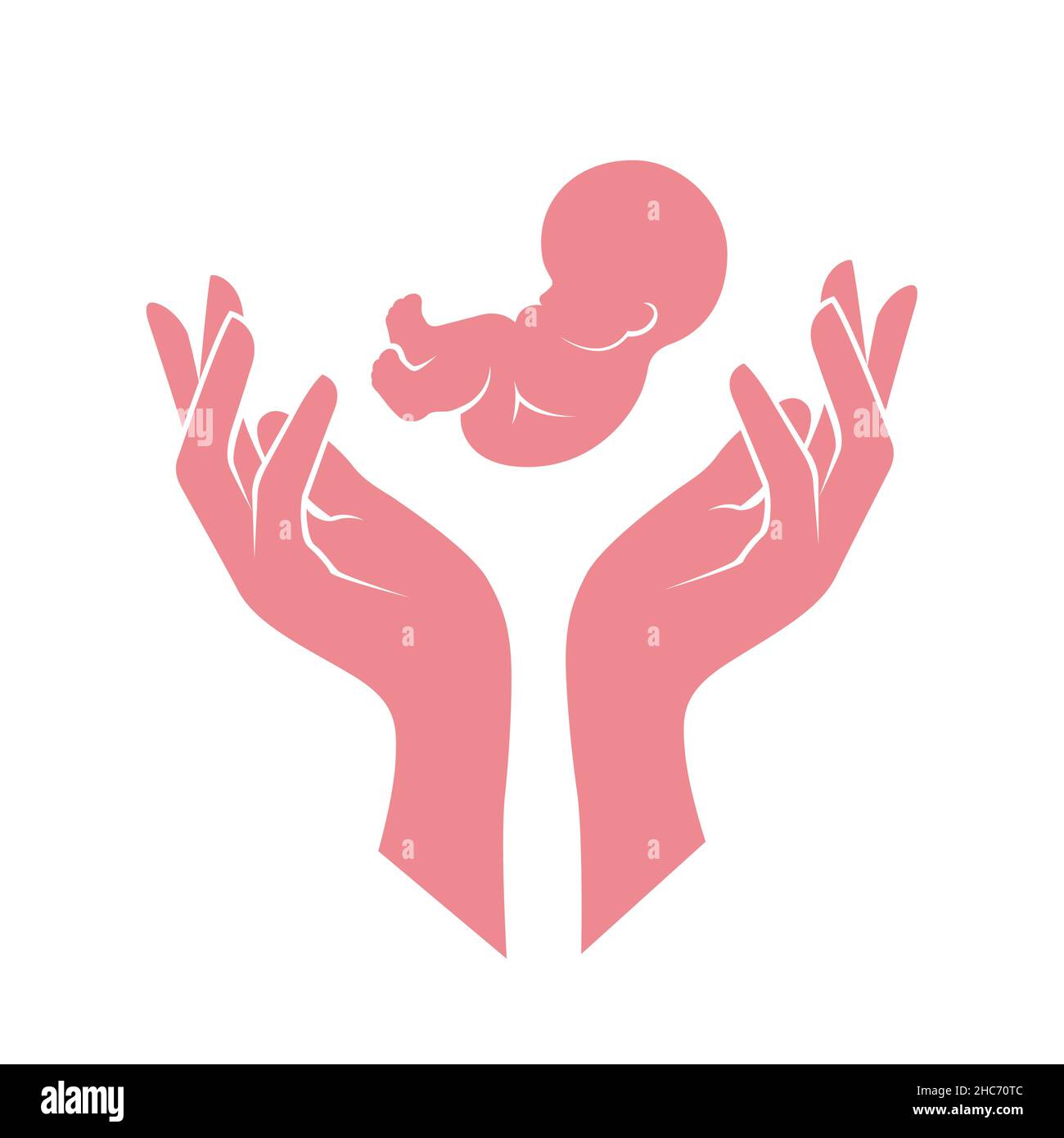 Fetus in mother hands, baby birth, embryo and woman palms, vector Stock ...